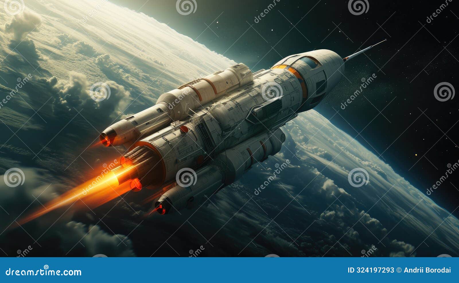 Beyond Earth: Rocket Launching into the Universe. Stock Illustration ...