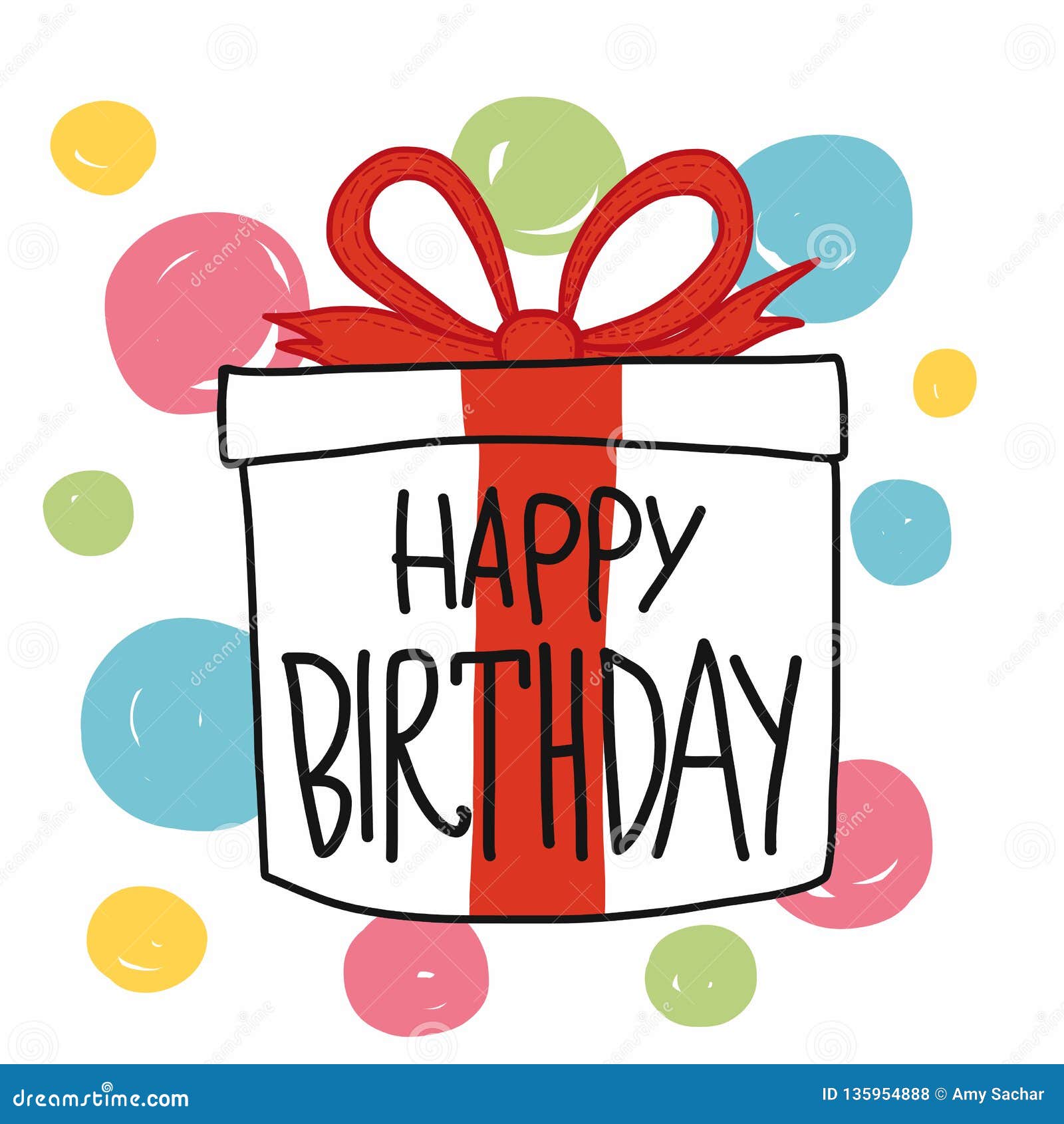 Happy Birthday Gift Box Colorful Polka Dot Cartoon Vector Illustration ...