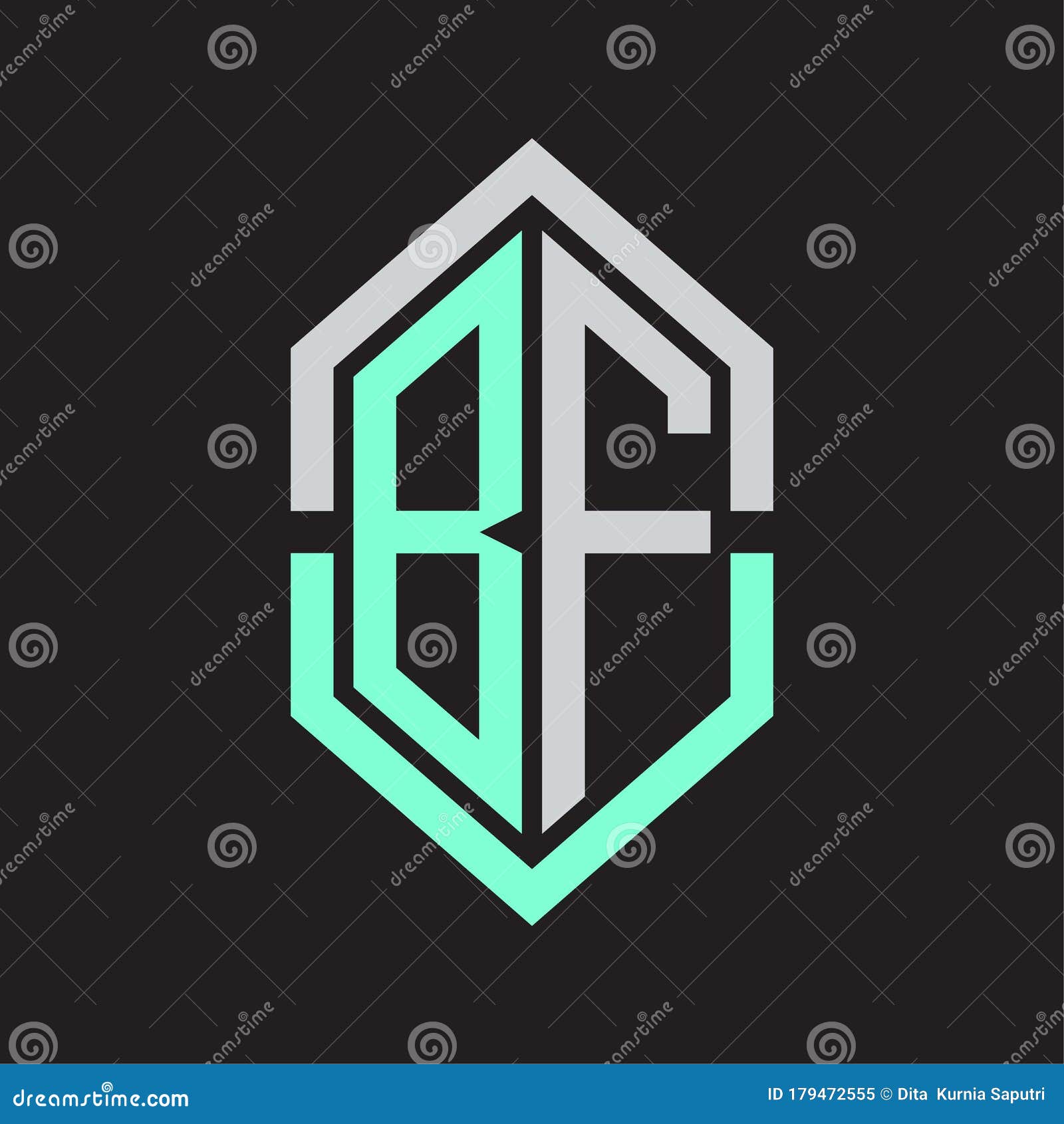 BF Logo Monogram with Hexagon Shape and Outline Slice Style Stock ...