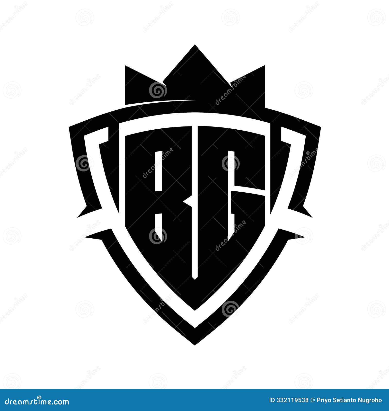 BG Letter Bold Monogram Triangle Curve Shield Shape with Crown Black ...