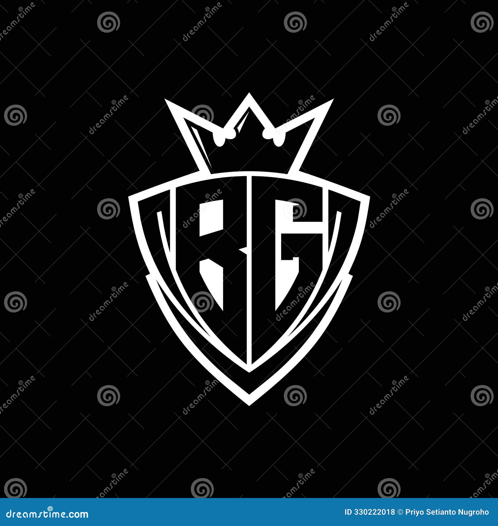BG Letter Logo with Sharp Triangle Shield Shape with Crown Inside White ...