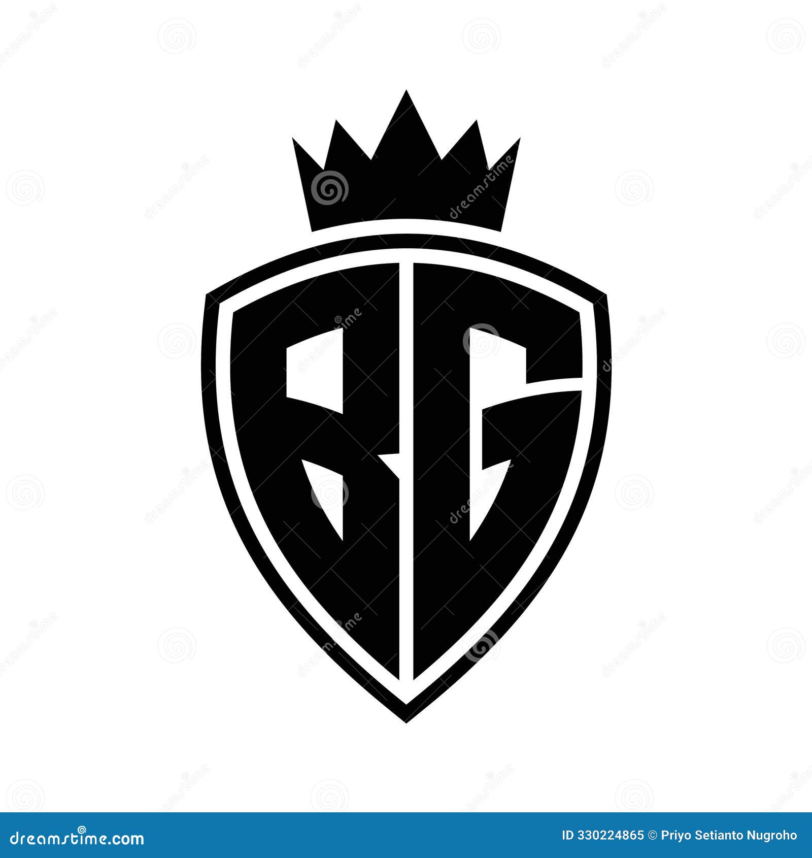 BG Letter Monogram Shield and Crown Outline Shape with Black and White ...