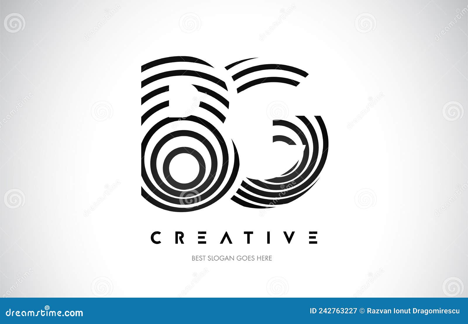 BG Lines Warp Logo Design. Letter Icon Made with Black Circular Lines ...