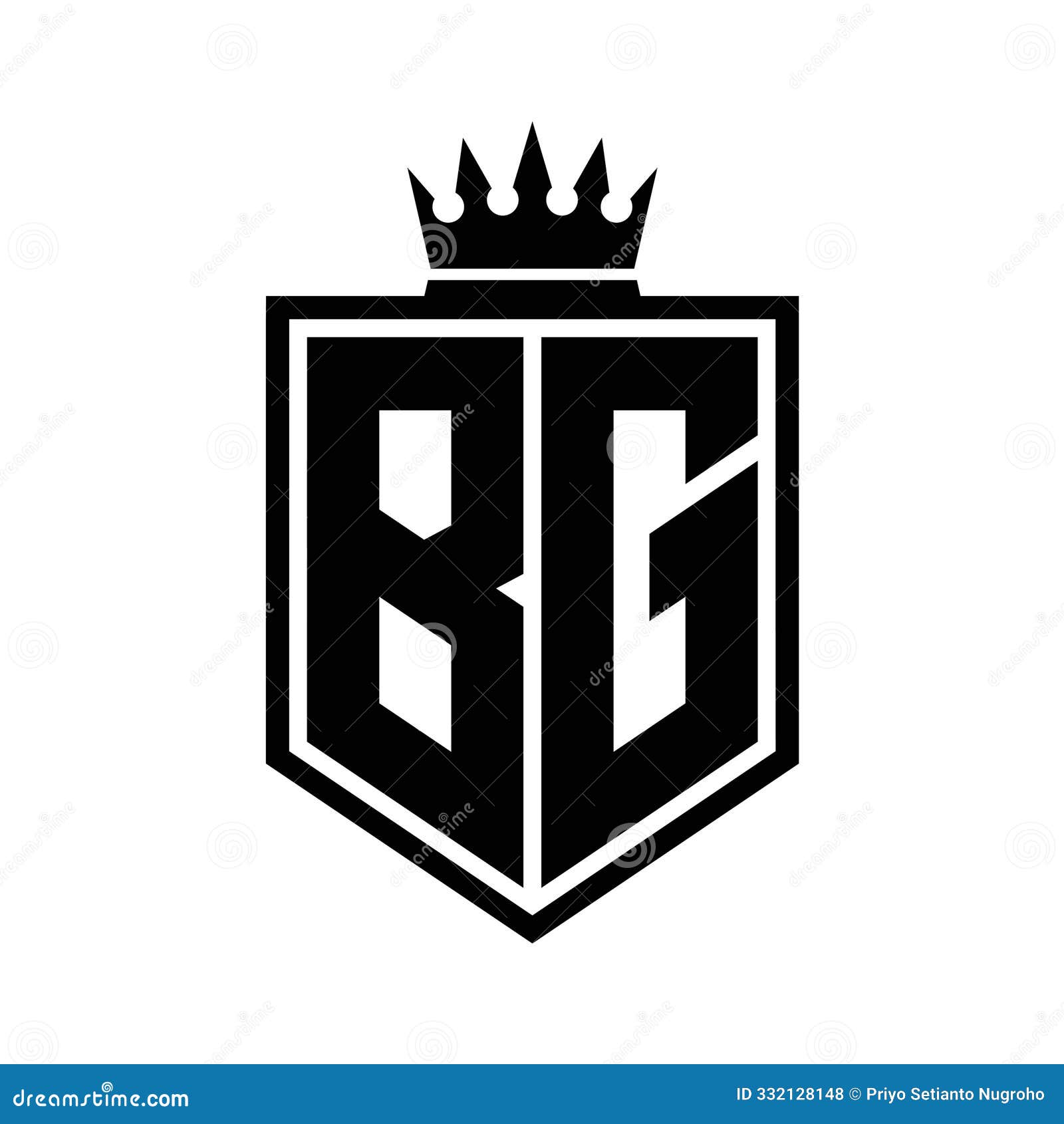 BG Logo Monogram Bold Shield Geometric Shape with Crown Outline Black ...