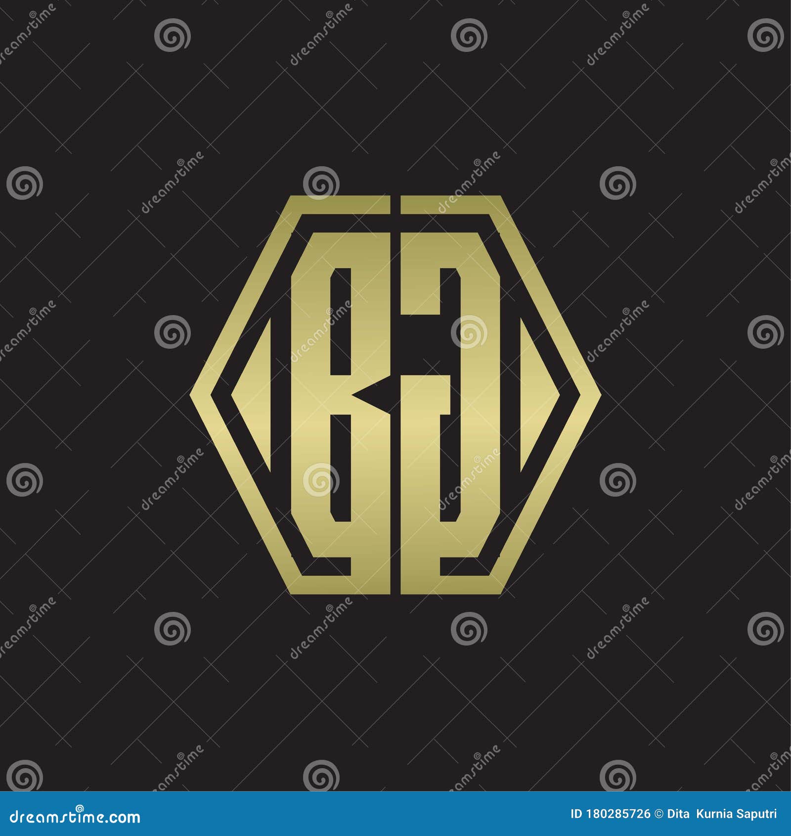 BG Logo Monogram with Hexagon Line Rounded Design Template with Gold ...