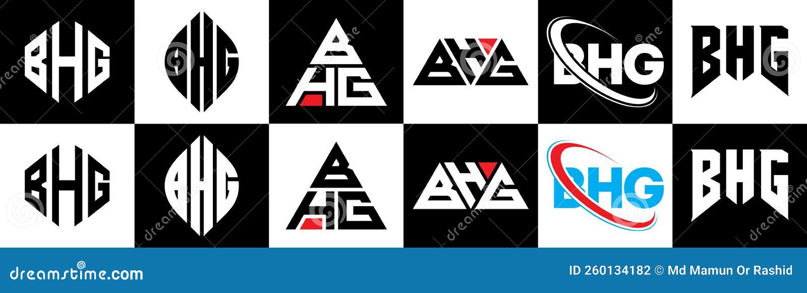 Bhg Letter Logo Design In Six Style Bhg Polygon Circle Triangle Hexagon Flat And Simple