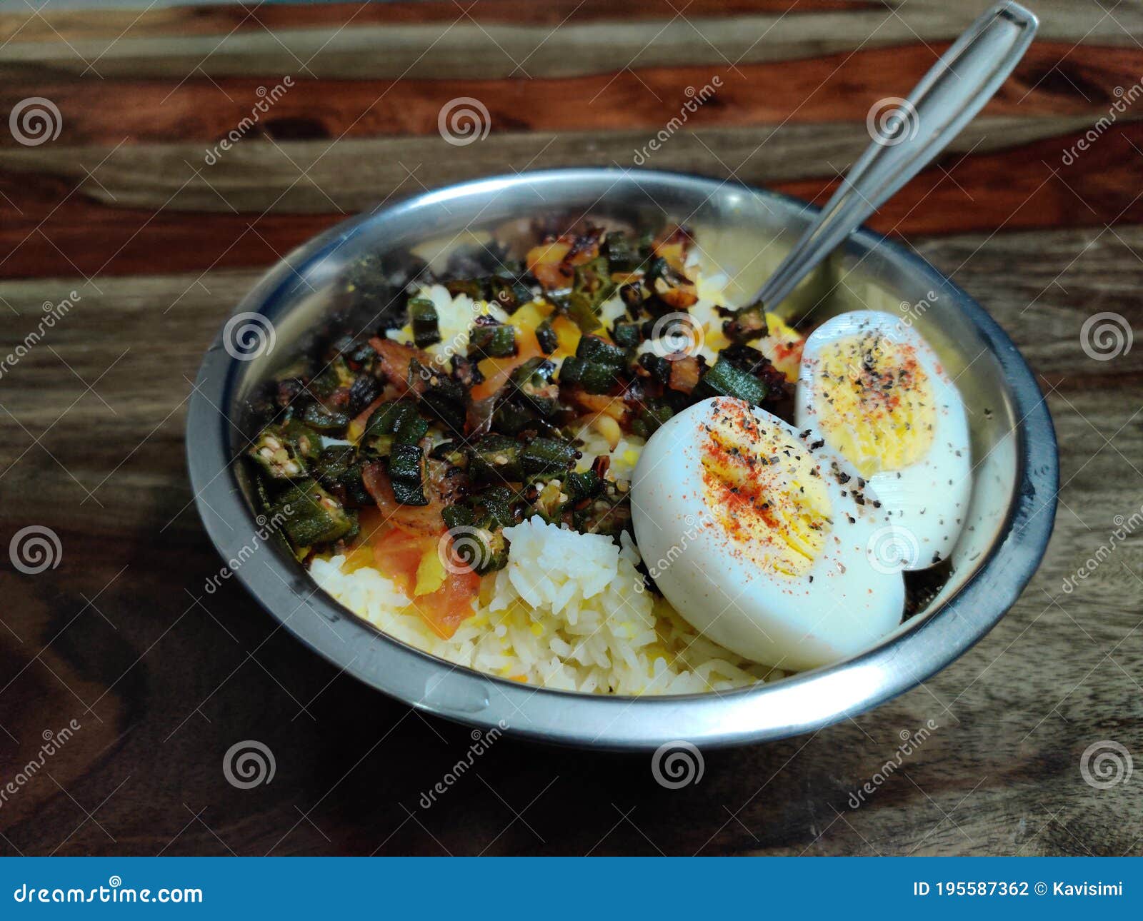 Bhindi Fry Curry Over Mini Rice Bowl Stock Photo - Image of cooked ...