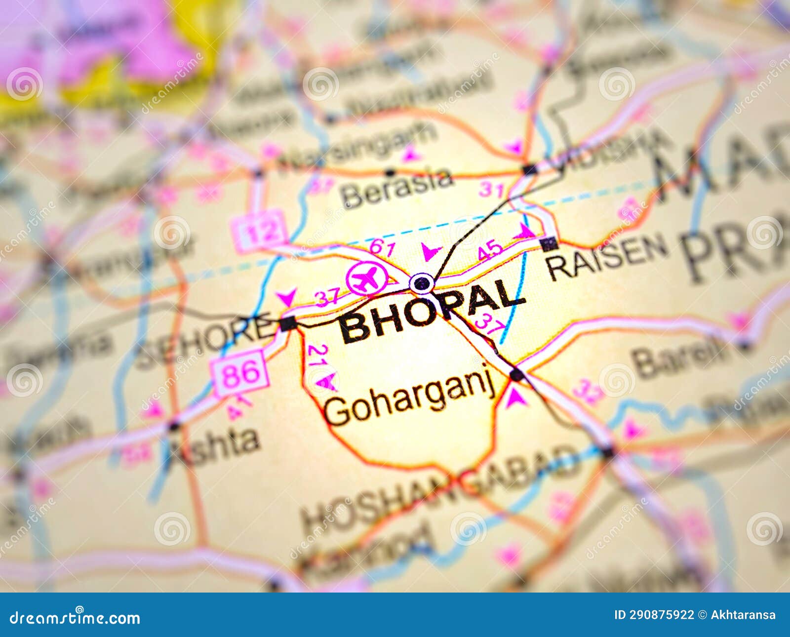 Bhopal on a Map of India with Blur Effect Stock Photo - Image of famous ...