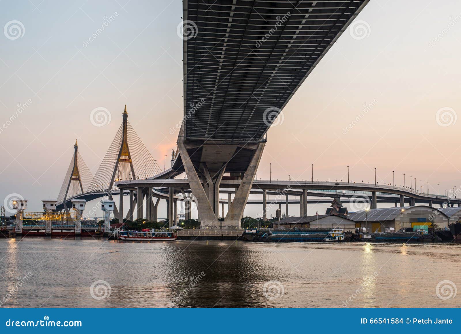 Bhumibol Highway Bridge Twilight Under View. Editorial Stock Image ...