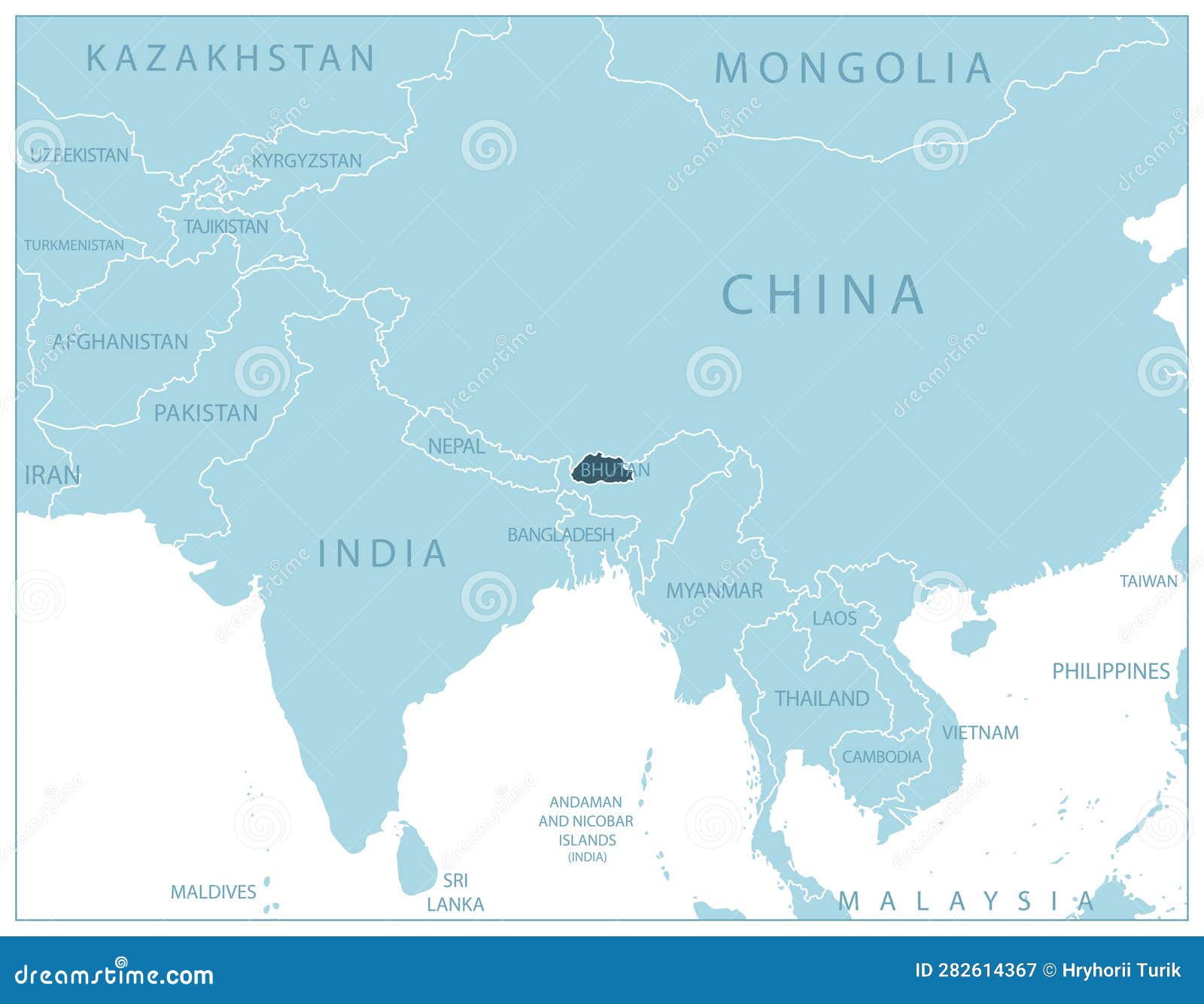 Bhutan - Blue Map with Neighboring Countries and Names Stock ...