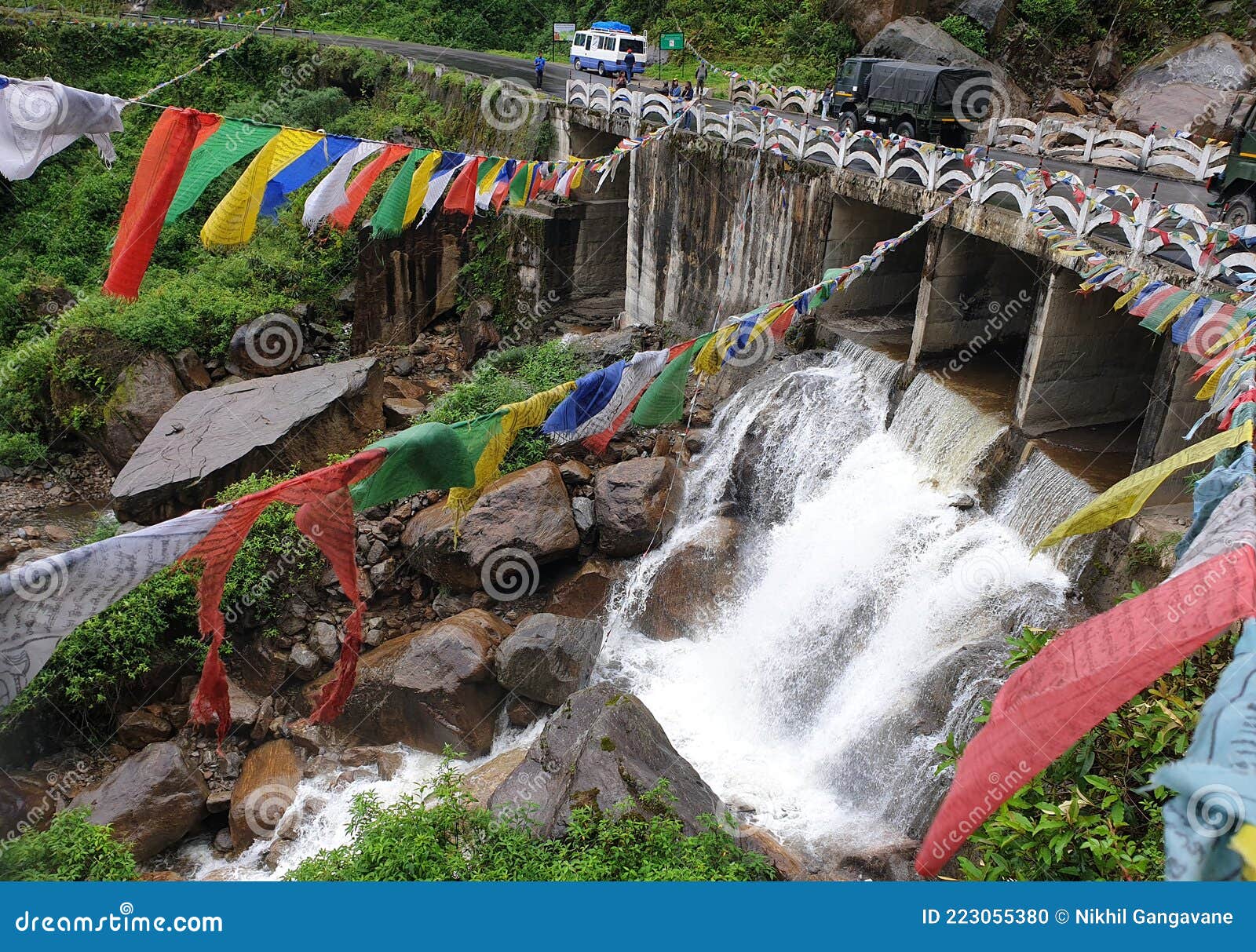 Bhutan Bridge Waterfall editorial image. Image of himalayas - 223055380