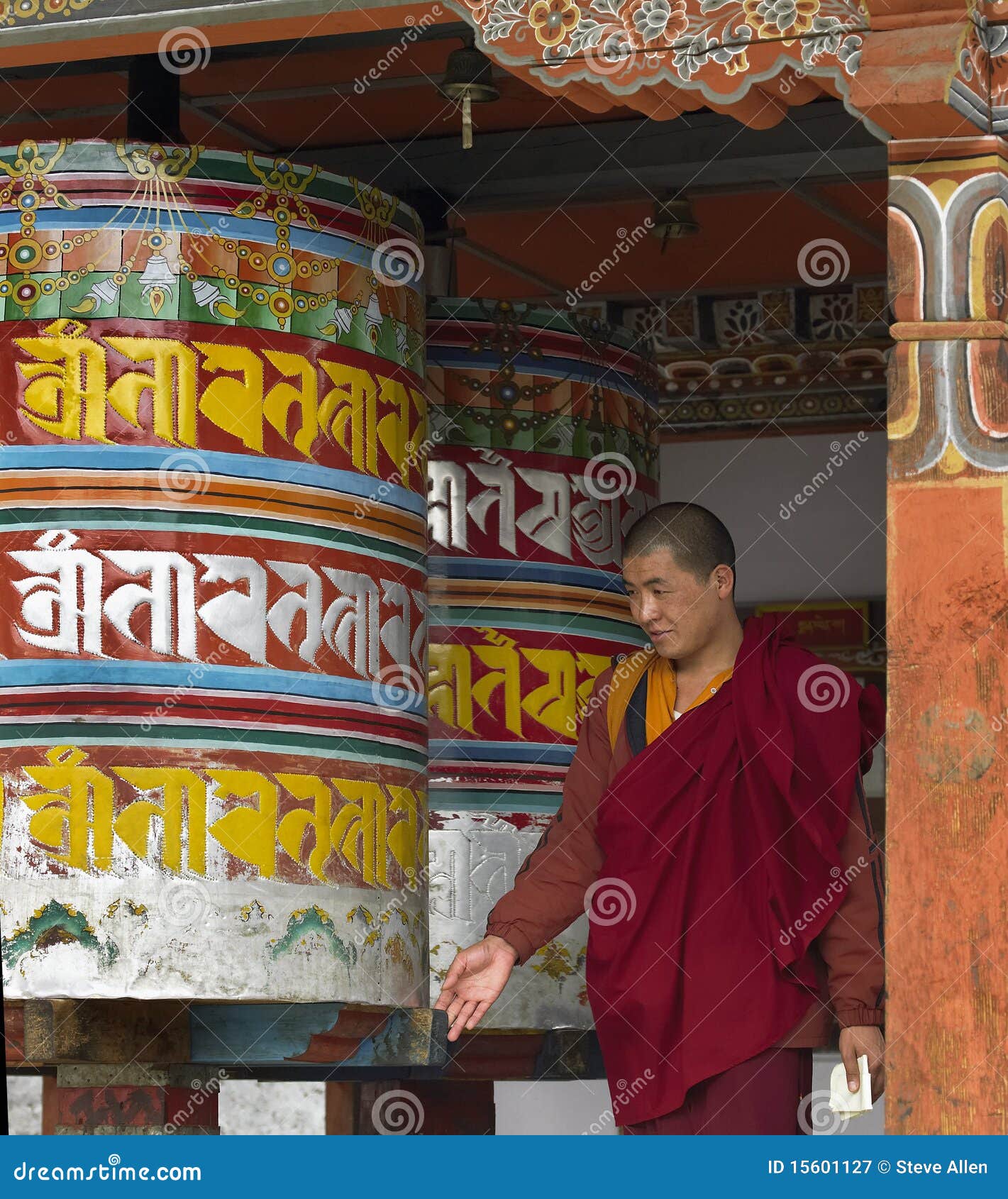 Bhutan - Buddhist Monk Turning Prayer Wheels Editorial Photography ...