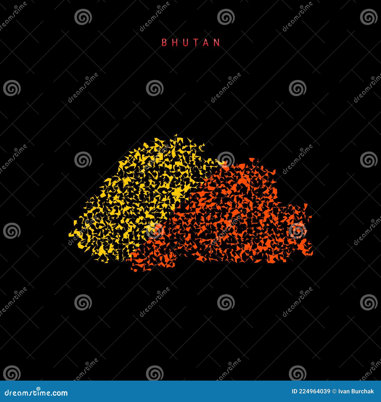 Bhutan Flag Map Chaotic Particles Pattern In The Bhutanese Flag Colors
