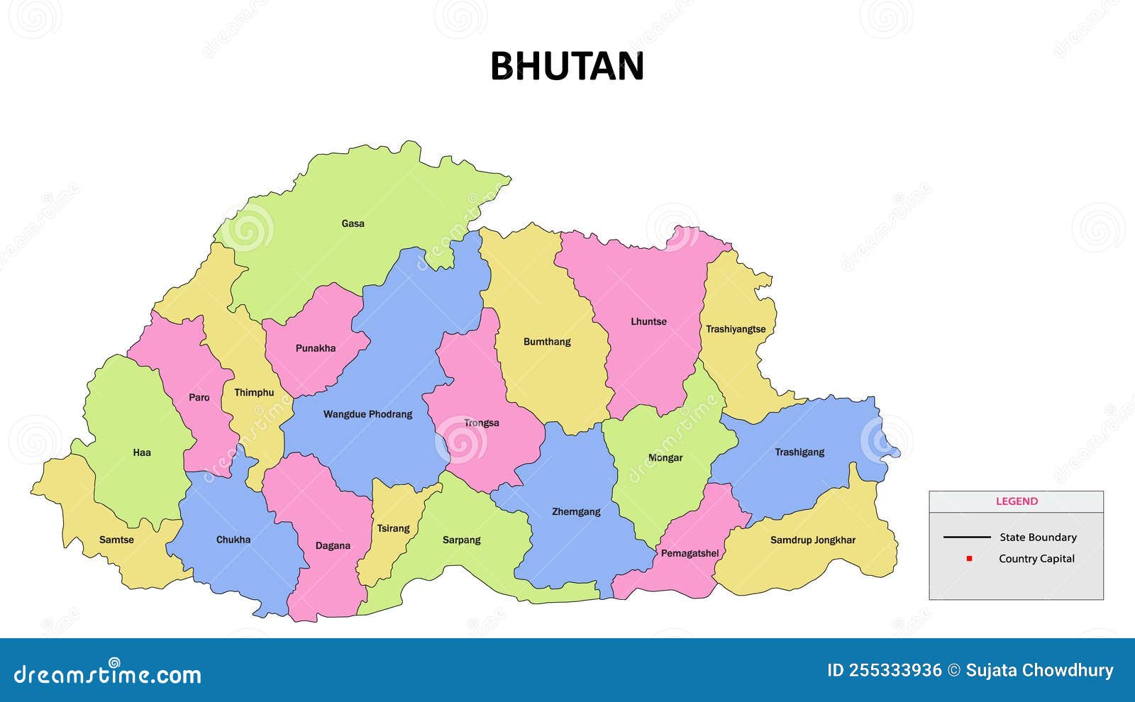 Bhutan Map. State And District Map Of Bhutan. Detailed Colorful Map Of ...