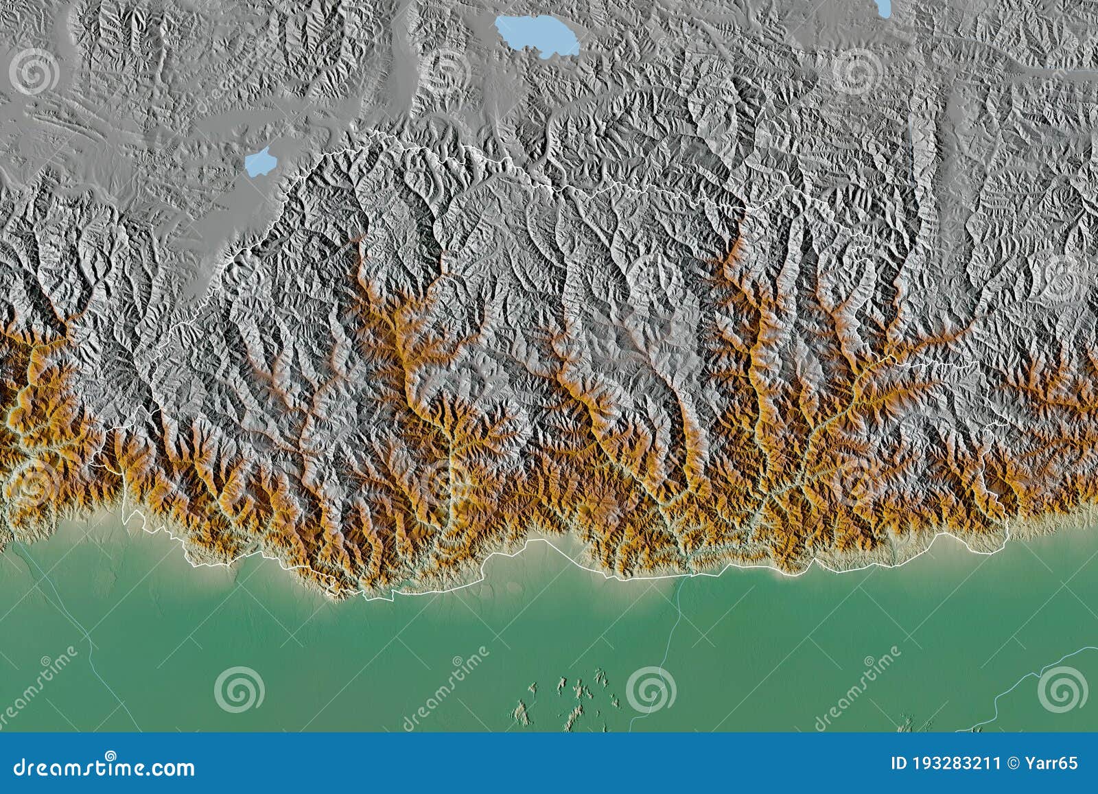Bhutan outlined. Relief stock illustration. Illustration of profile ...