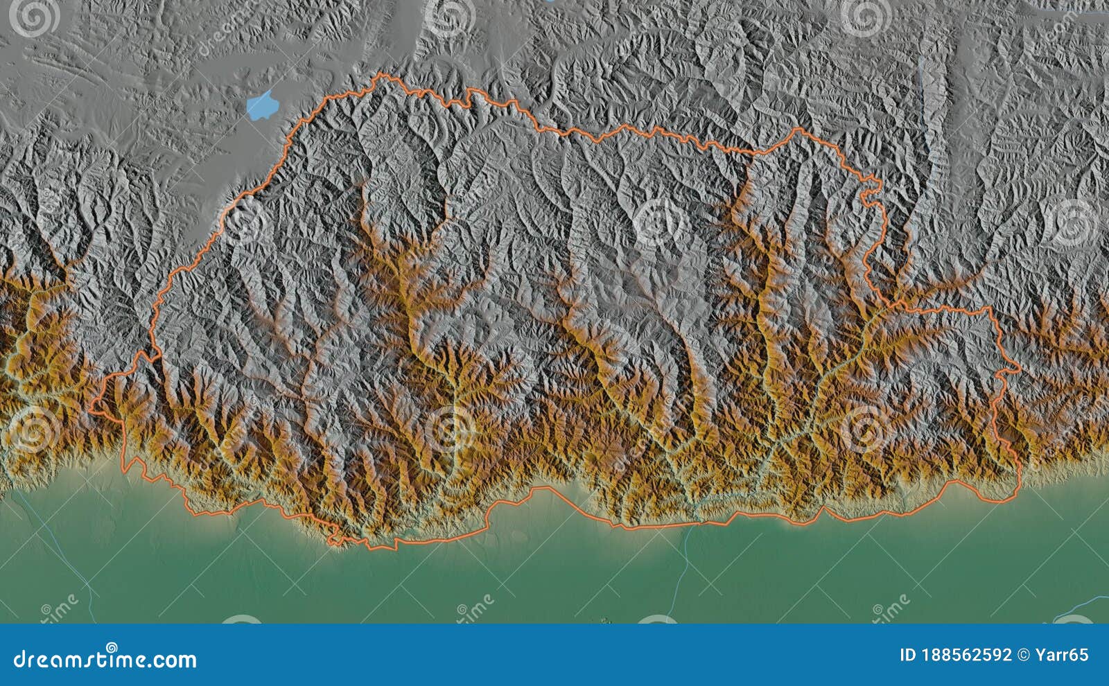 Bhutan - overview. Relief stock illustration. Illustration of shape ...