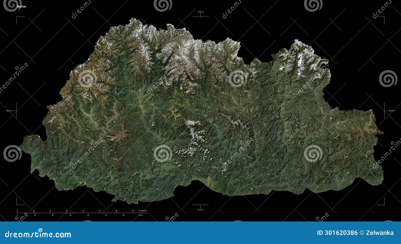 Bhutan Shape on Black. High-res Satellite Stock Illustration ...