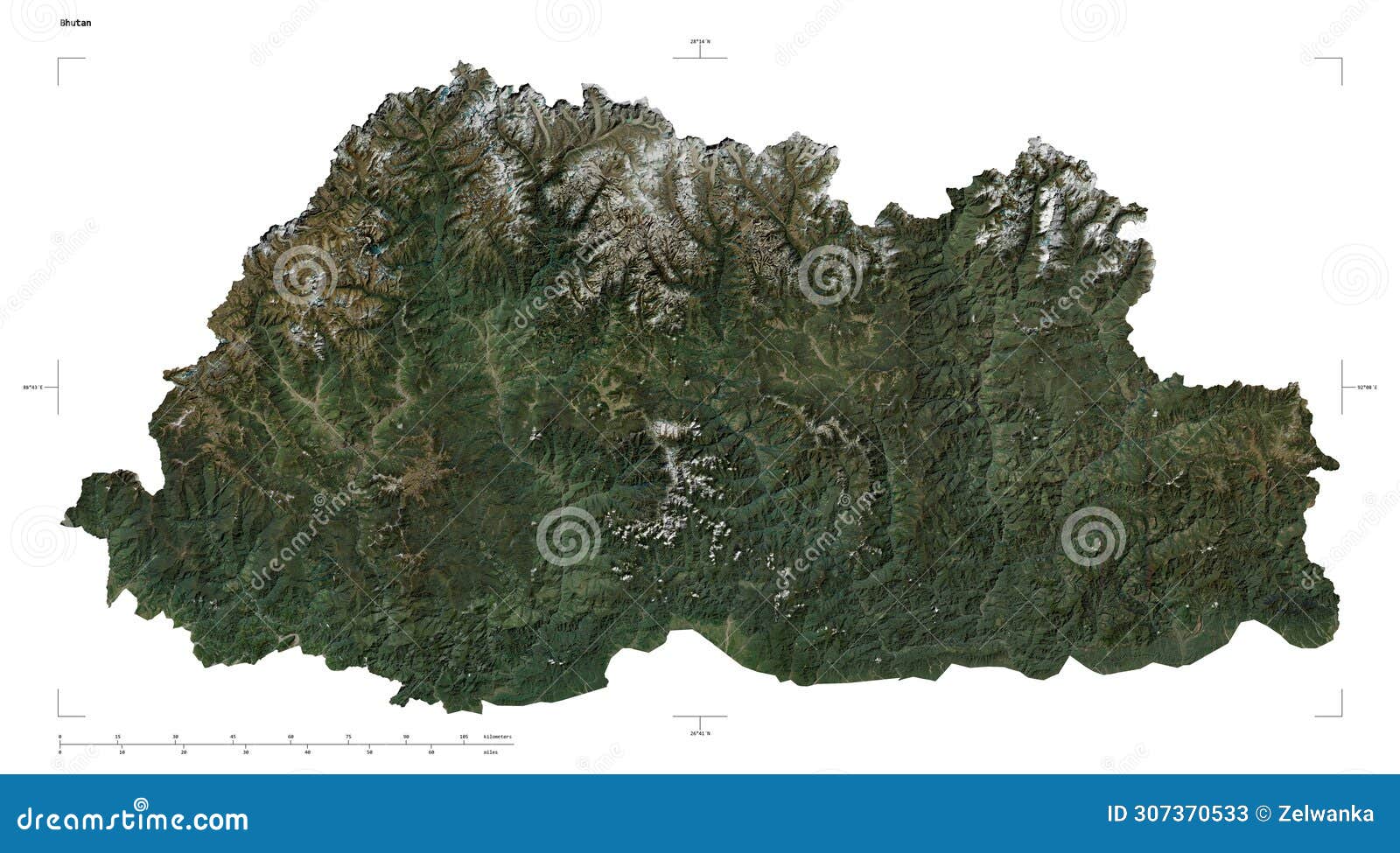 Bhutan Shape on White. High-res Satellite Stock Illustration ...