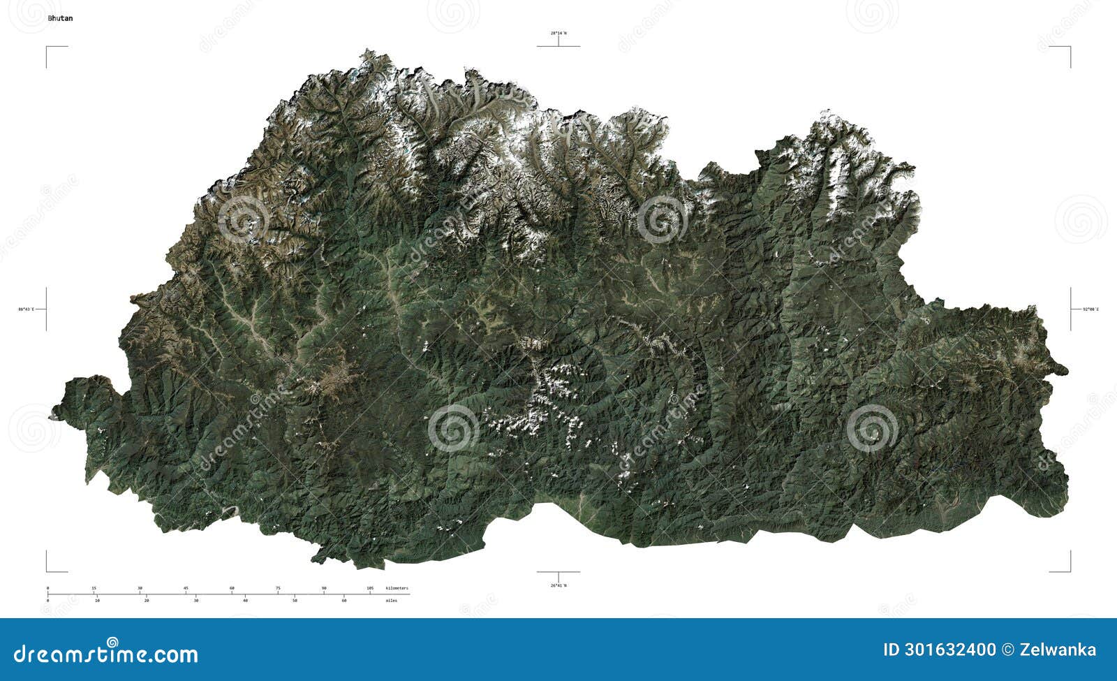 Bhutan Shape on White. Low-res Satellite Stock Illustration ...