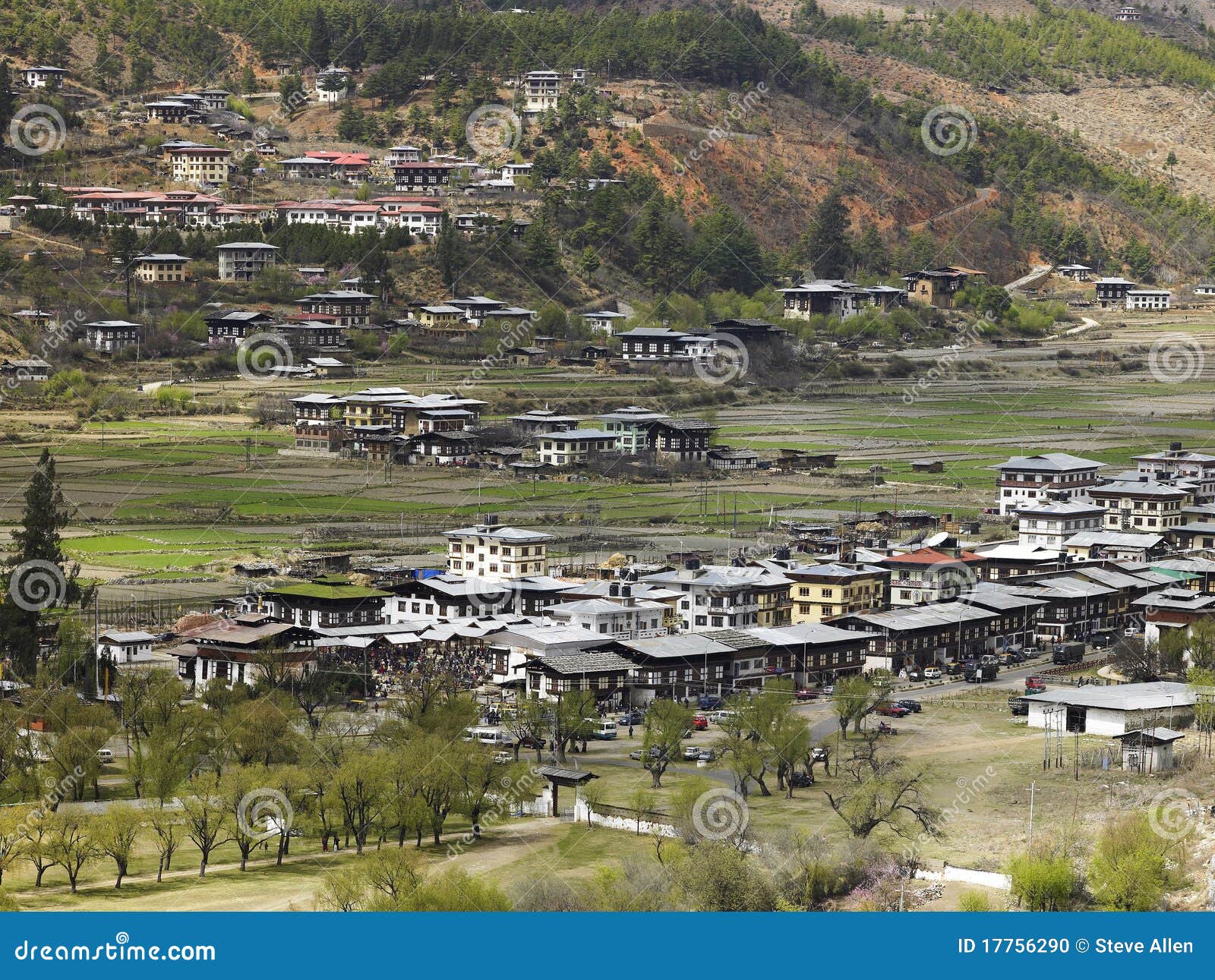 Bhutan - Town of Paro stock photo. Image of valley, bhutan - 17756290