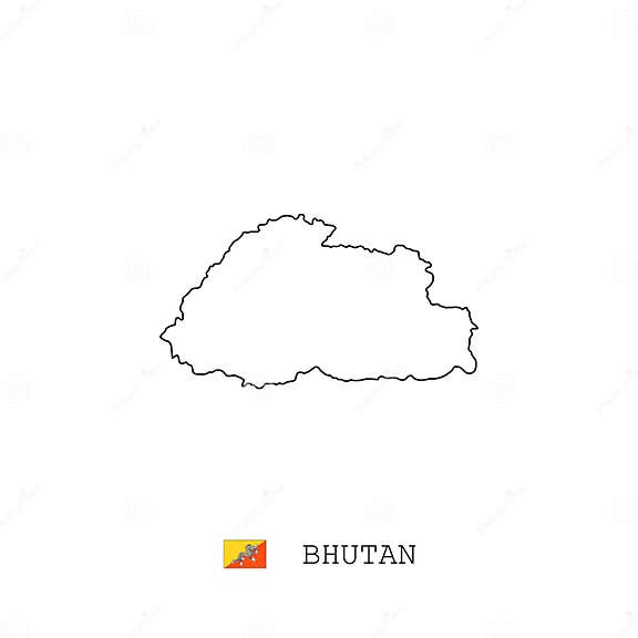 Bhutan Vector Map Outline, Line, Linear. Bhutan Black Map on White ...