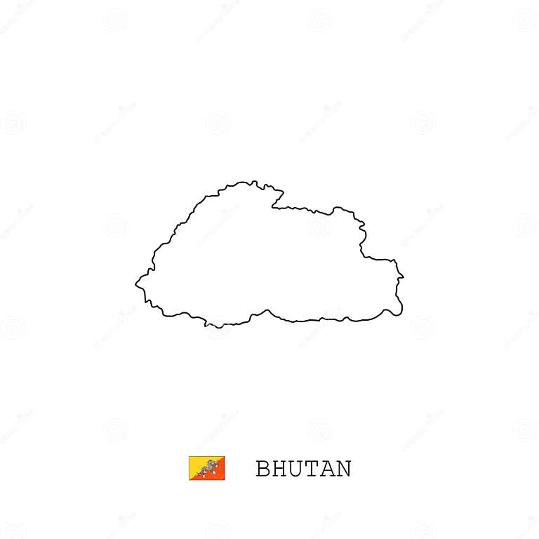 Bhutan Vector Map Outline, Line, Linear. Bhutan Black Map on White ...