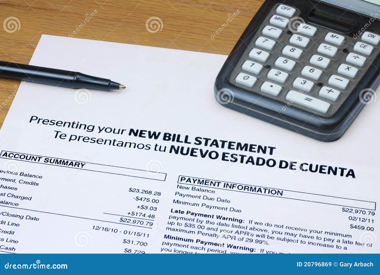 Bi-lingual Bill Statement stock image. Image of finance - 20796869