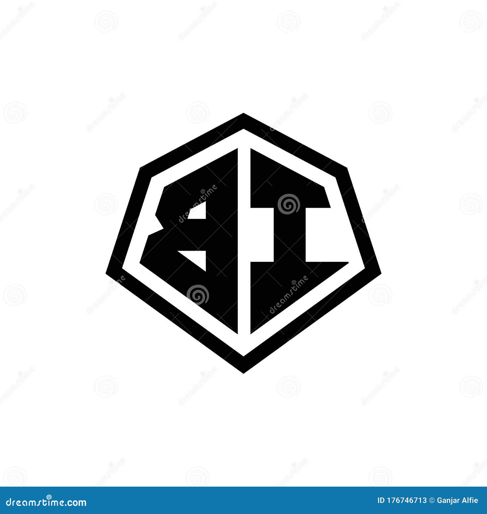 BI Monogram Logo with Hexagon Shape and Line Rounded Style Design ...