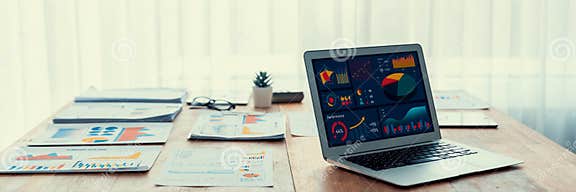 BI Power Software Visualize Company Data Dashboard Display on Laptop. Scrutinize Stock Image ...