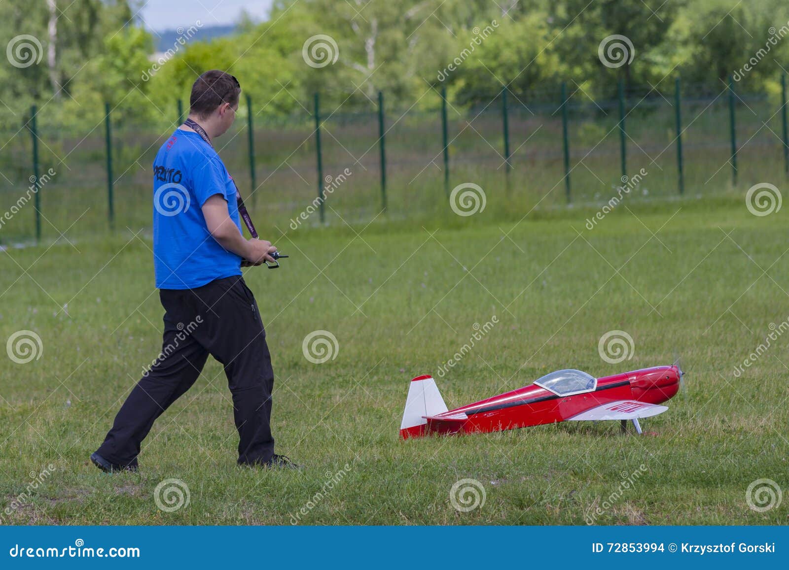 Bialystok , Poland , June 12, 2016: Boy Playing with Model Airplane ...