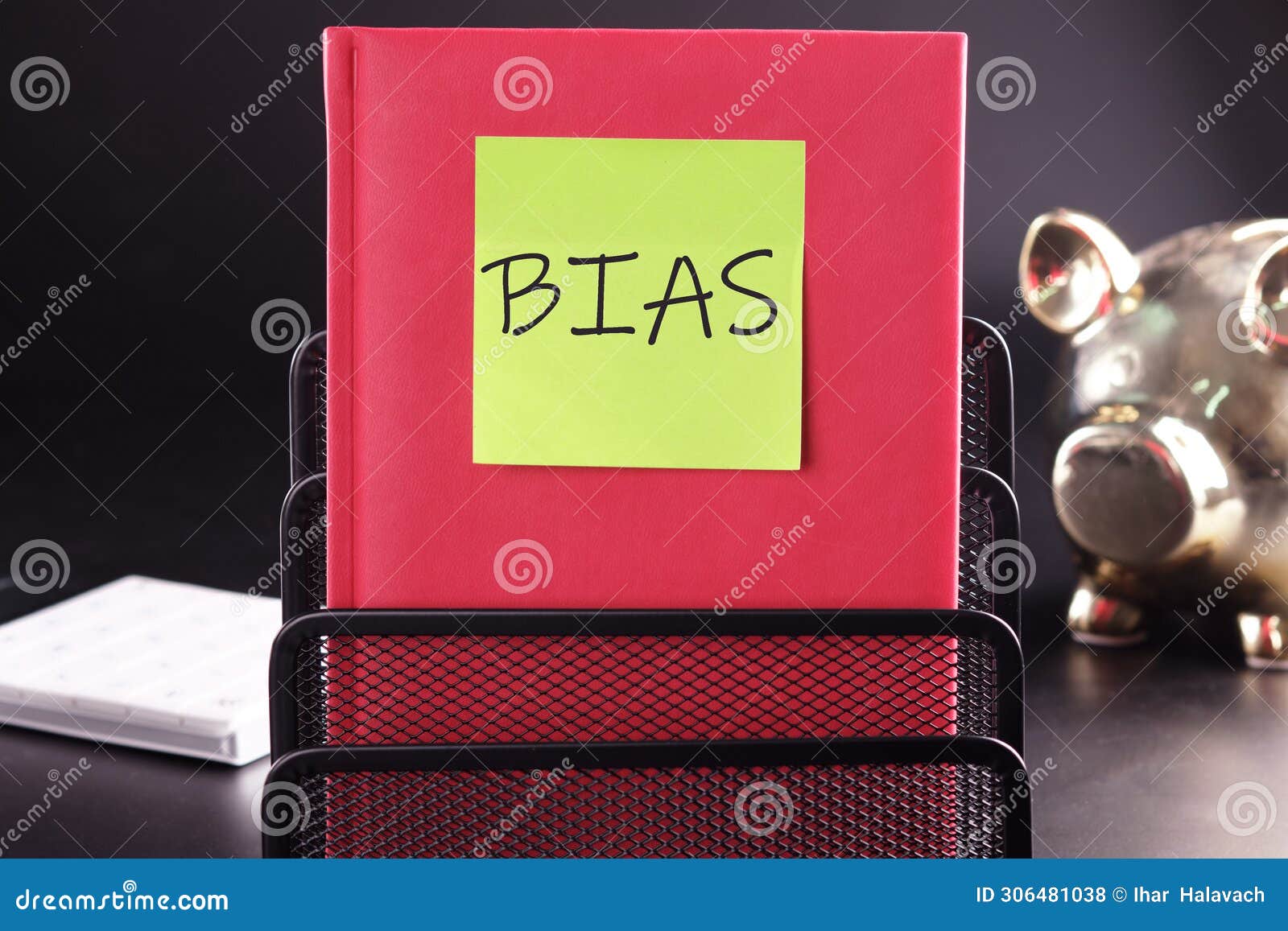BIAS Text on a Yellow Sticker Pasted on an Upright Diary on a Black ...