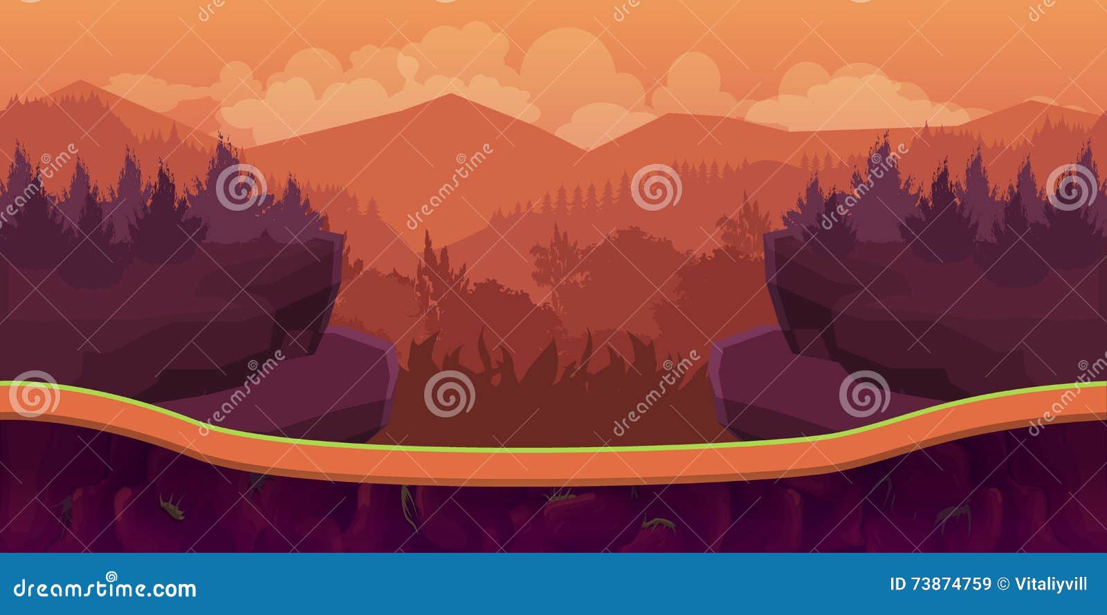 Biautiful Landscape, Vector Game Background With Separated Layers ...
