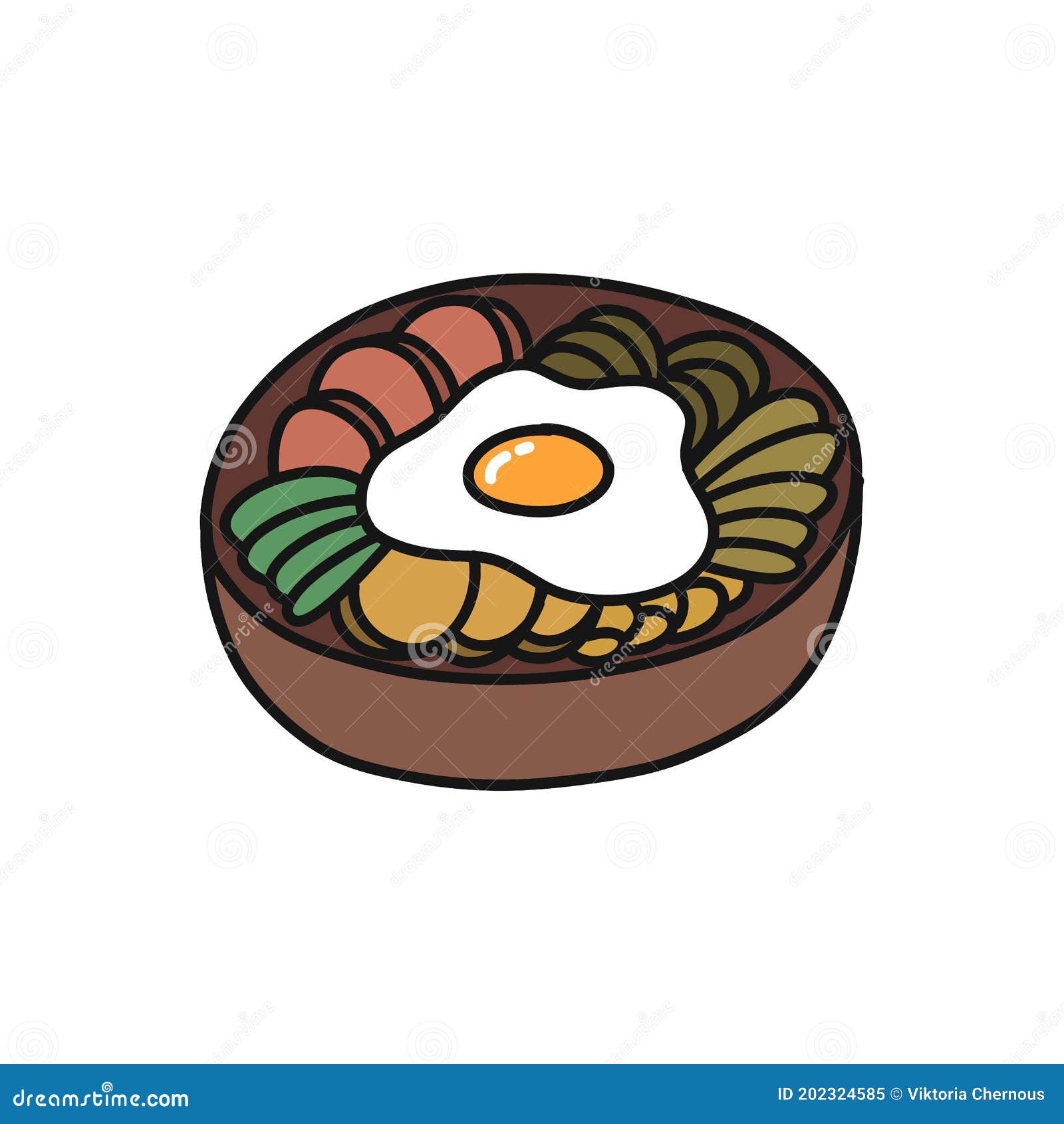 Bibimbap, Korean Dish Doodle Icon, Vector Color Illustration Stock ...