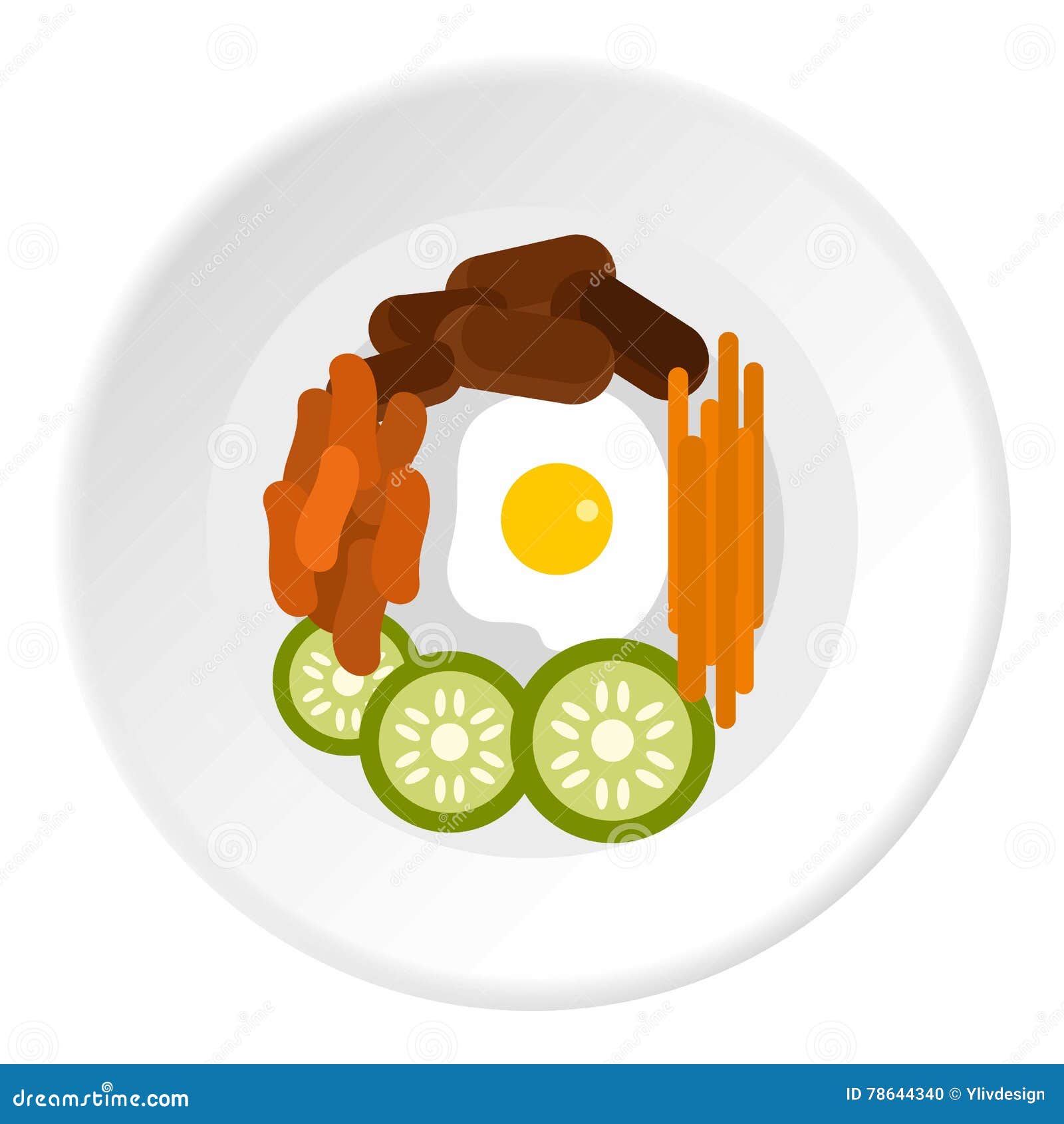 Bibimbap Korean Dish Icon, Flat Style Stock Vector - Illustration of ...
