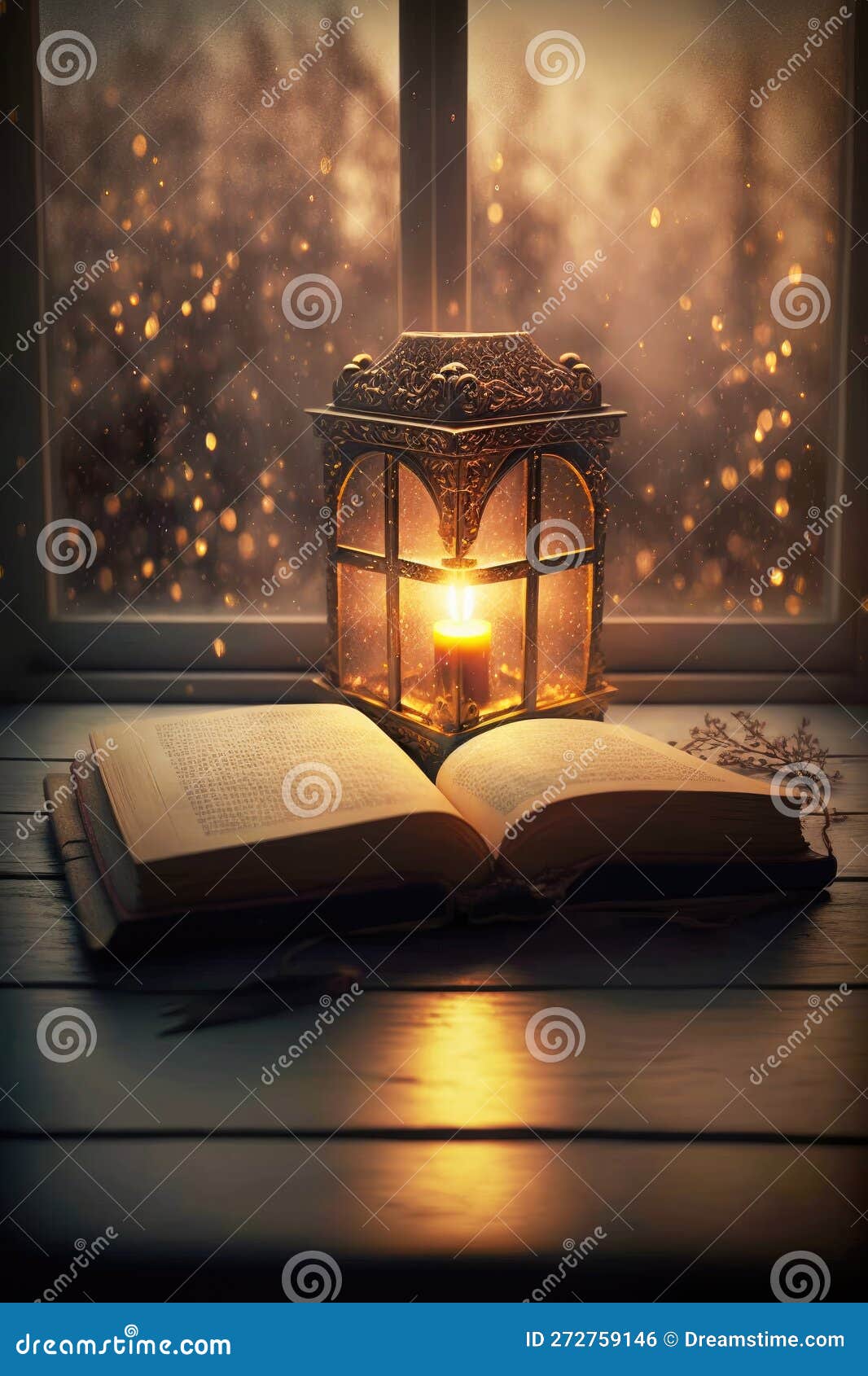 Bible Book and Lantern with a Blurred Background of a Window and the ...