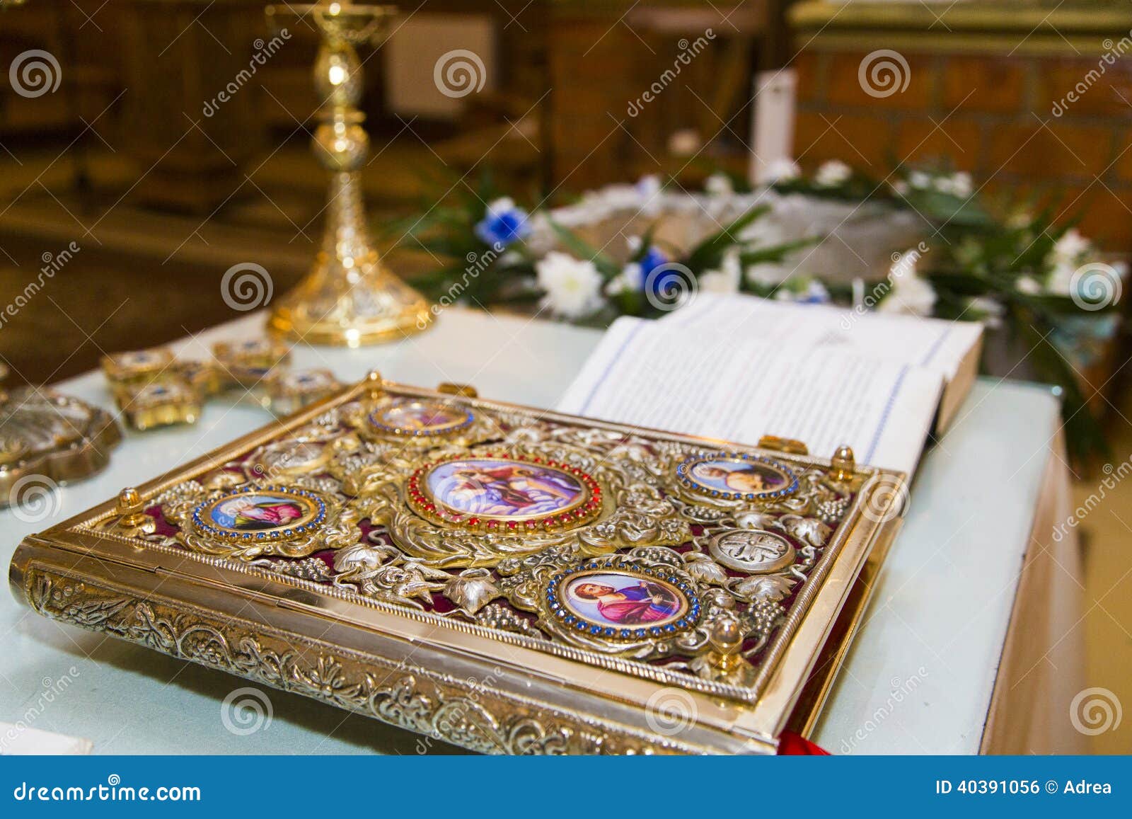 Priest Table Arrangement For The Baptism Ceremony Stock Image ...