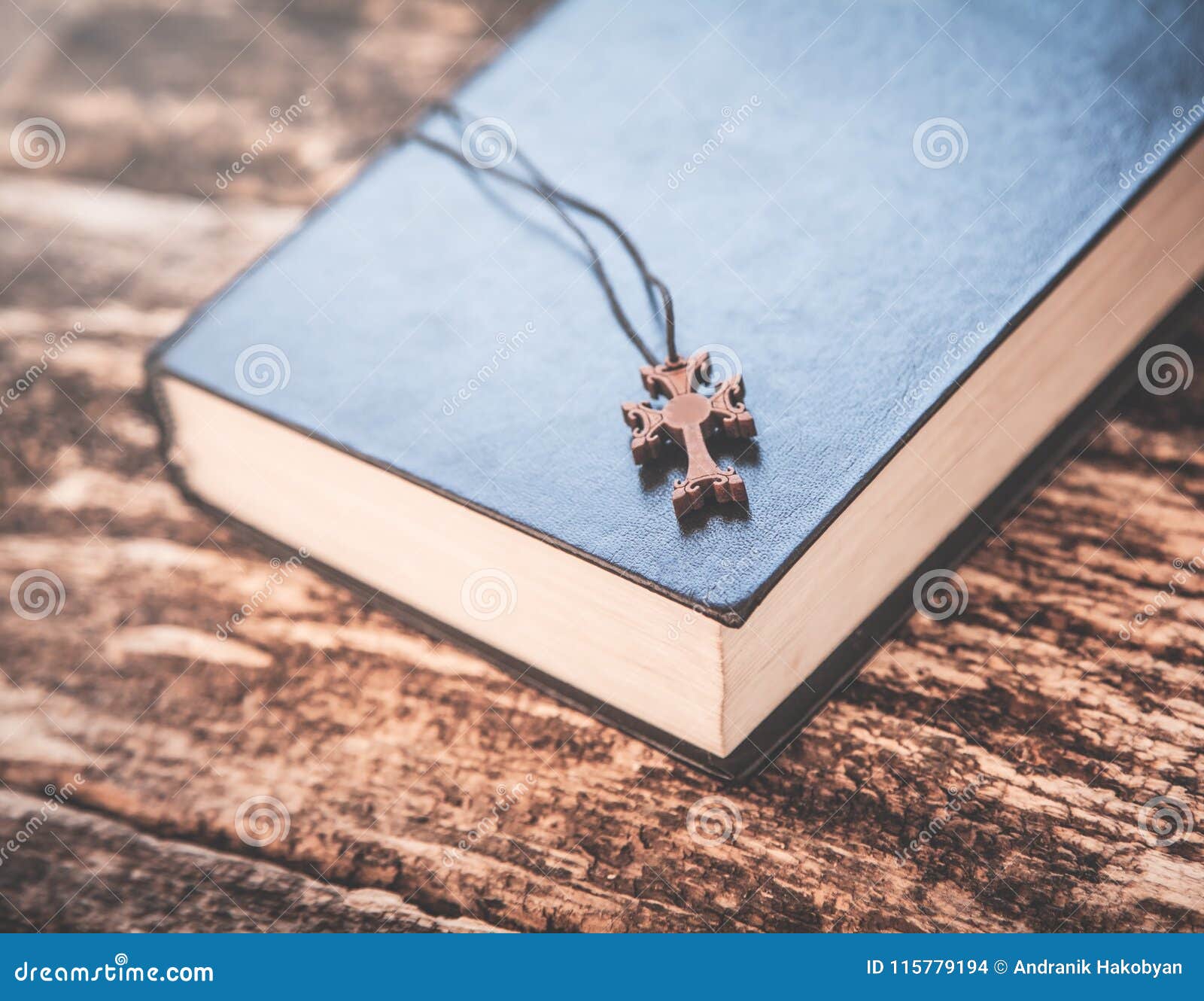 Bible and Cross on a Wood Background. Stock Photo - Image of literature ...