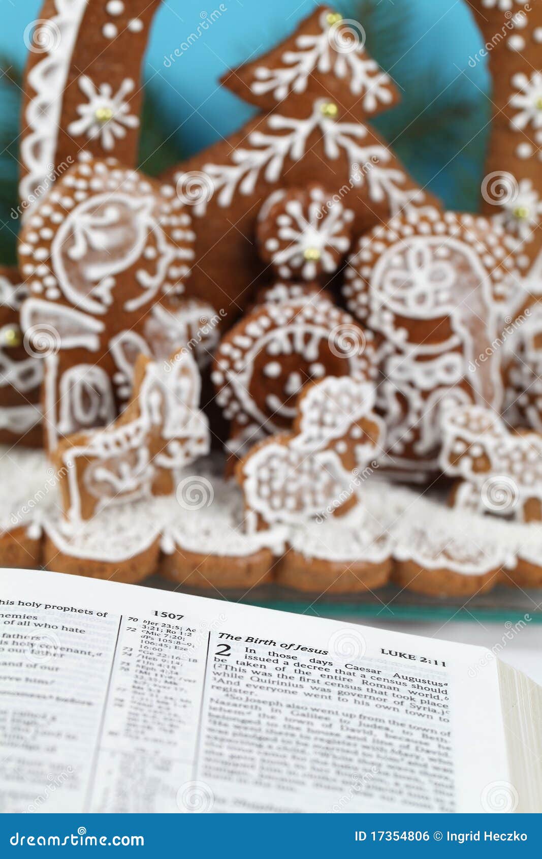 Bible and Gingerbread Nativity Scene Stock Photo - Image of edible ...