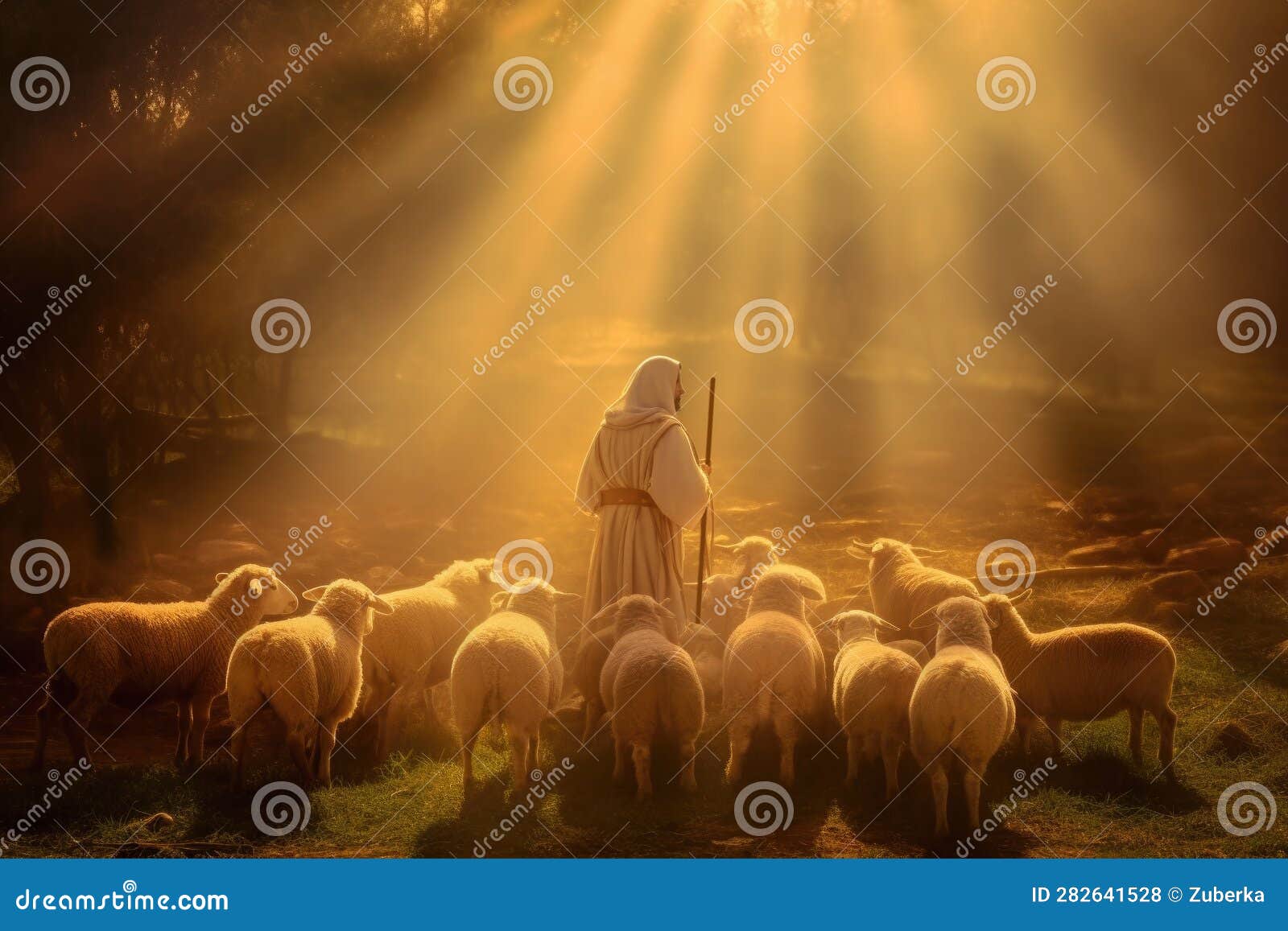 Shepherd Jesus Christ Leading Flock In Prayer To Jehovah God With ...