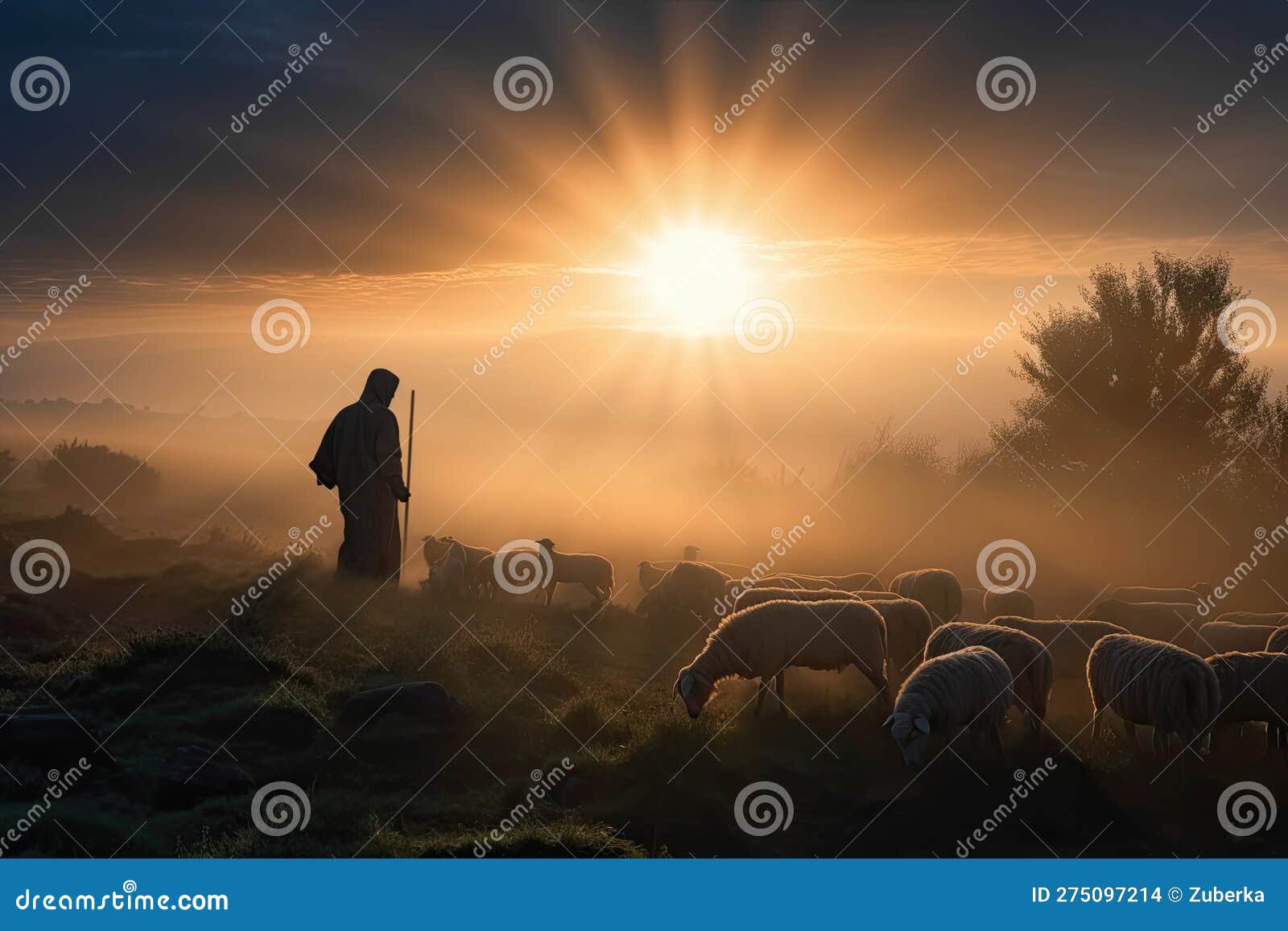 Bible Jesus Shepherd with His Flock of Sheep. AI Generative Stock ...