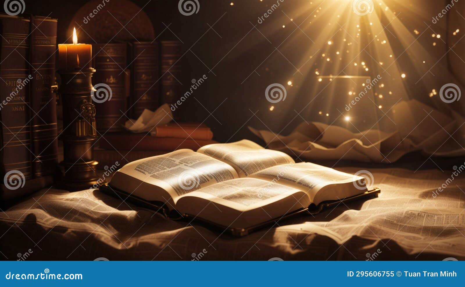 The Bible Open in the Light of God. Stock Illustration - Illustration ...