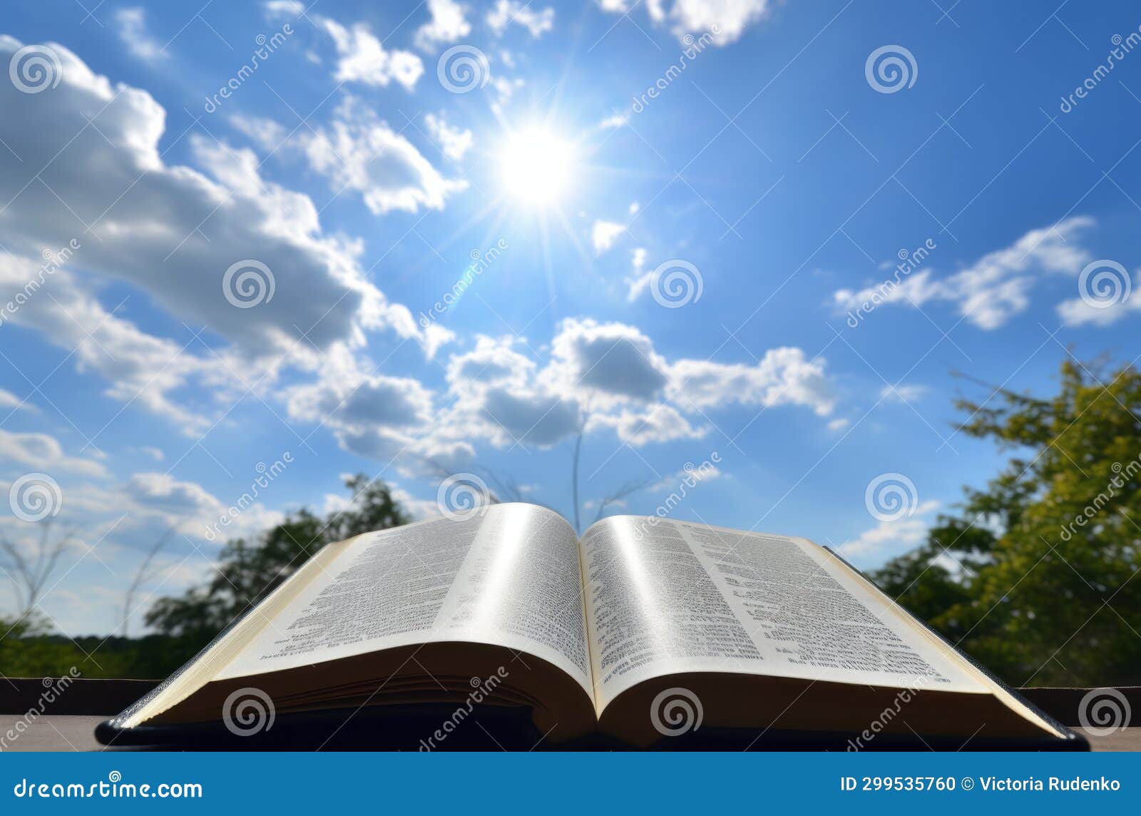 Bible Under Blue Sky with Sunlight Stock Photo - Image of reading, open ...