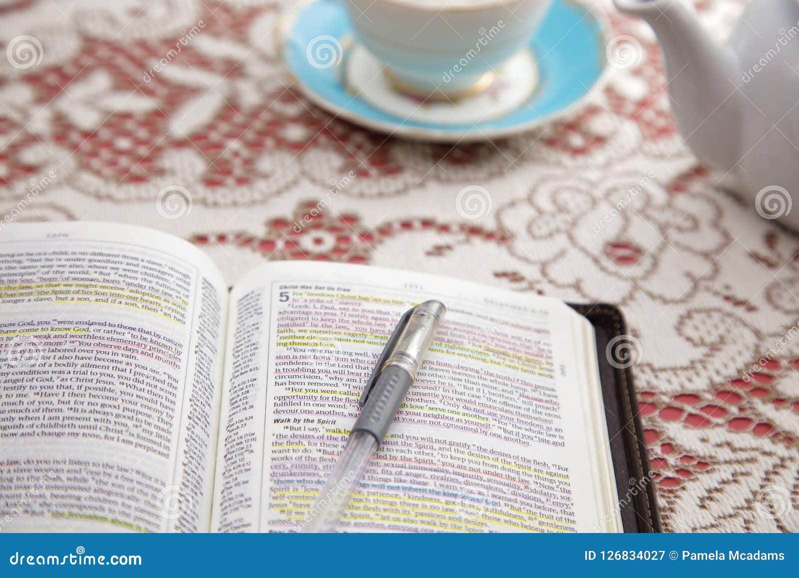 Bible Set Out With Tea For A Ladies Bible Study Royalty-Free Stock ...
