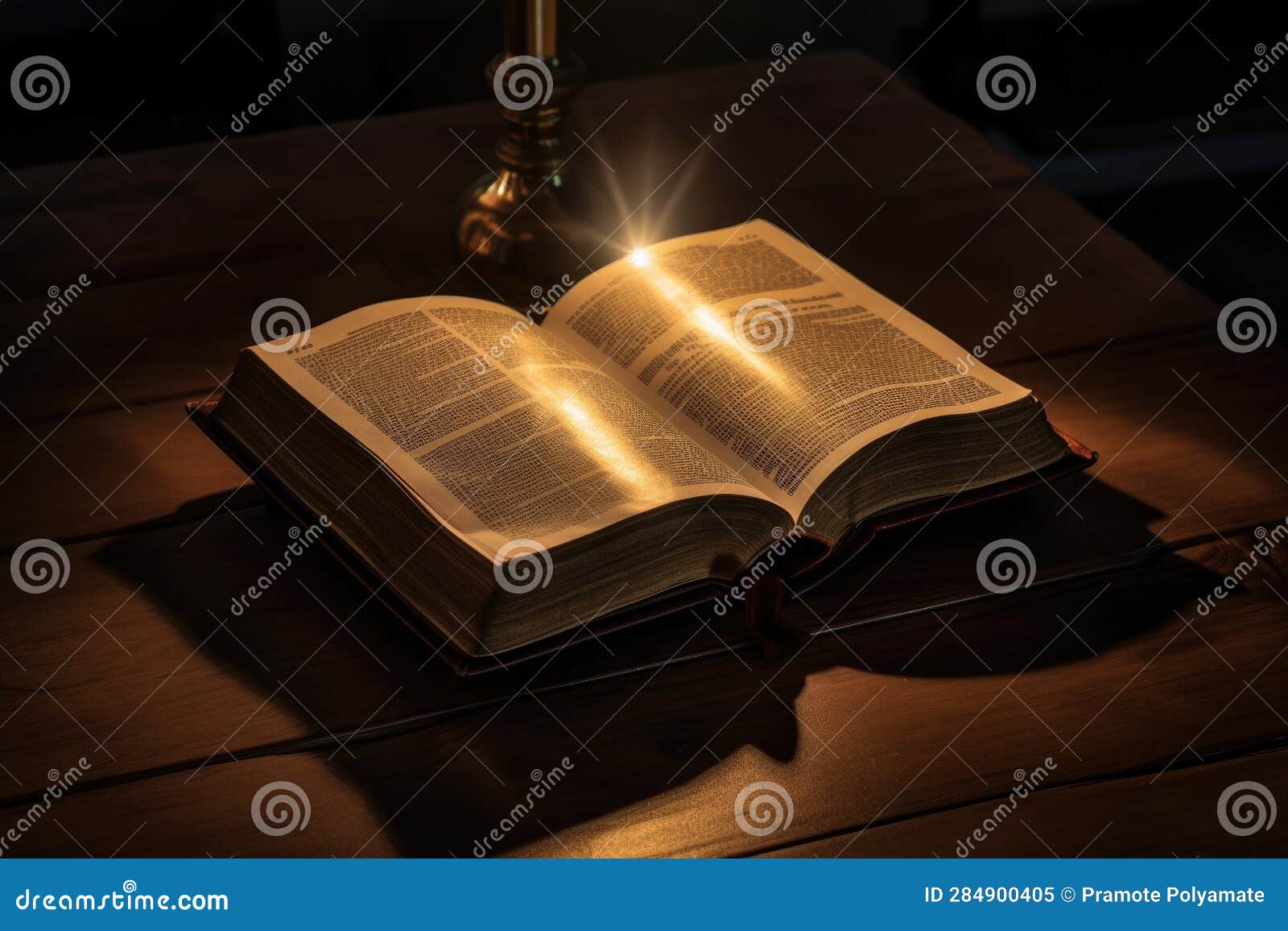 Shining Holy Bible With Magic Glows On Dark Background. Royalty-Free ...