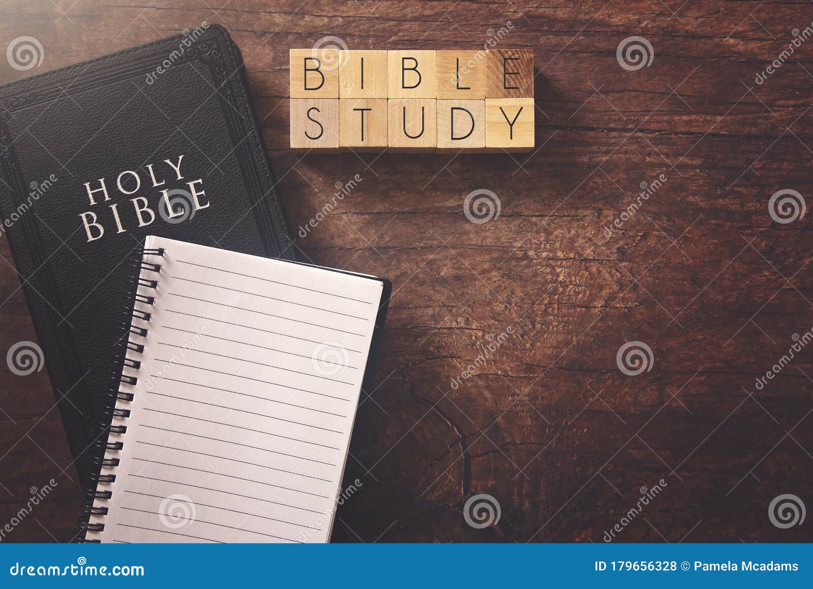 Bible Study in Block Letters on a Wooden Table with a Holy Bible Stock ...
