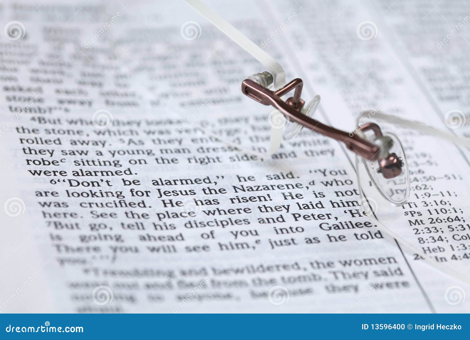 Bible with Text in Mark 16:6 - he Has Risen Stock Photo - Image of ...