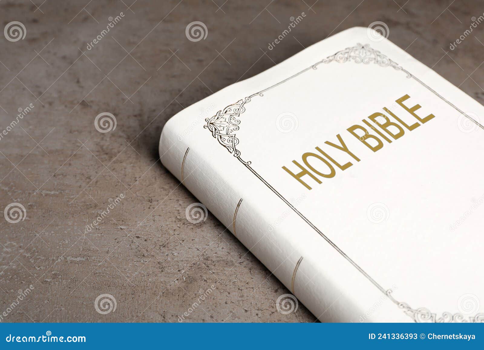 Bible with White Cover on Light Grey Table, Closeup Stock Image - Image ...