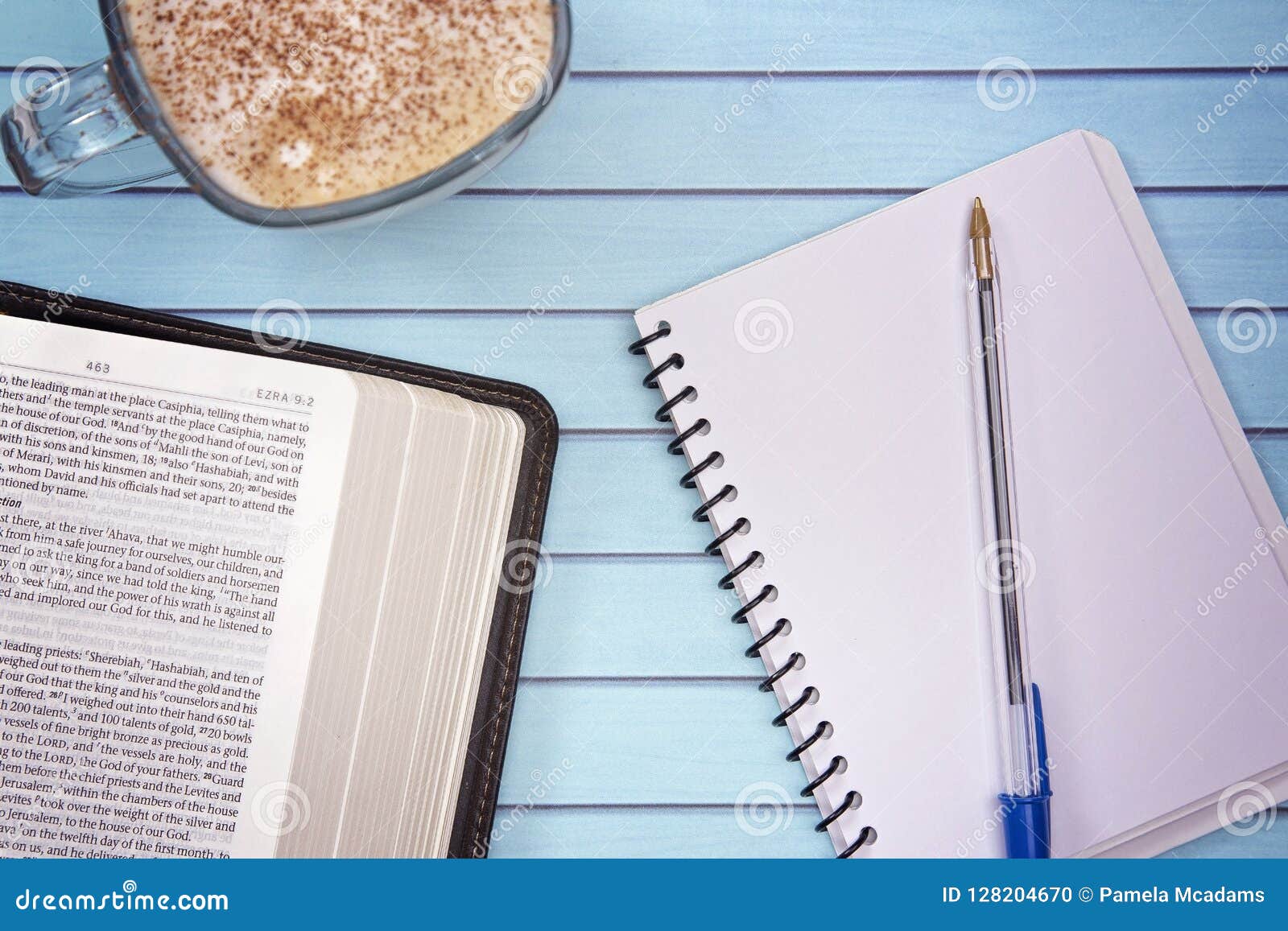Bible on a Wooden Table Set Out for a Personal Bible Study Stock Photo ...