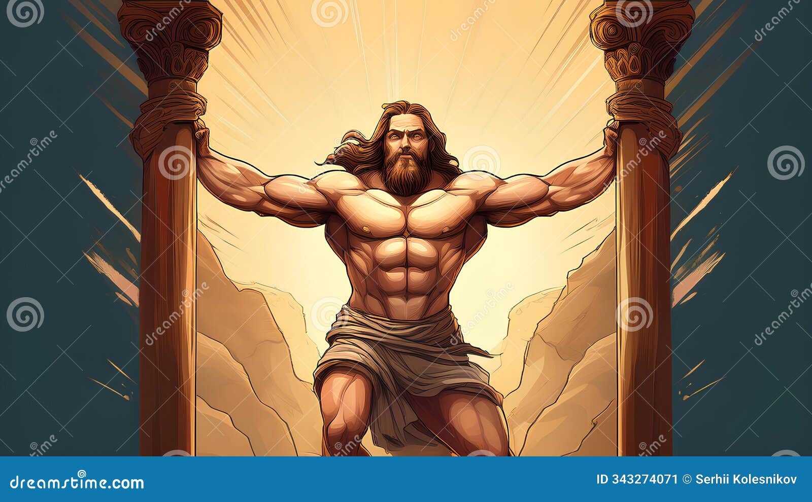 Samson Pushing The Temple Columns Pillars Cartoon Vector ...