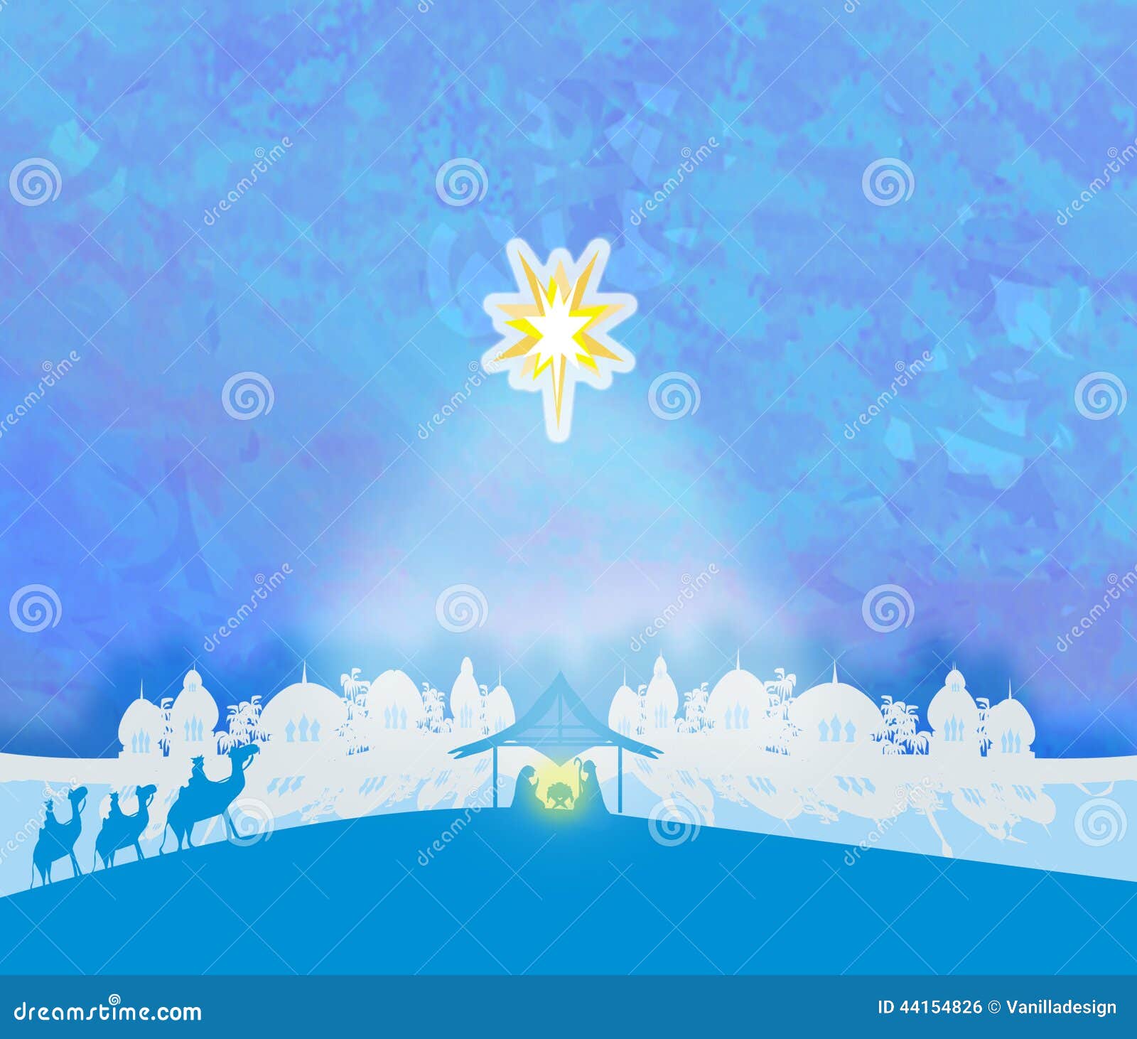 Biblical Scene - Birth of Jesus in Bethlehem. Stock Illustration ...